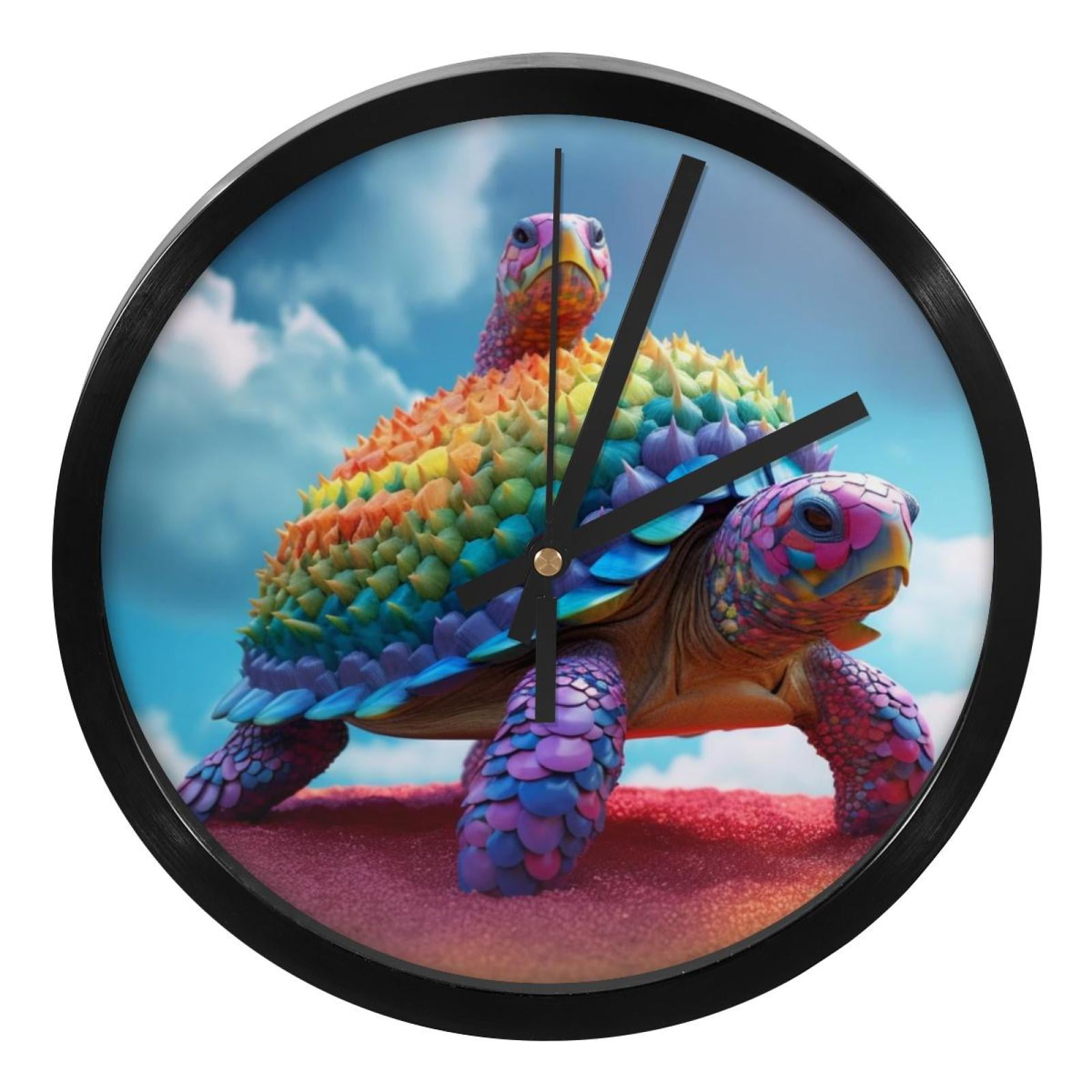 Sea Turtle 9.8 Inch Silent Wall Clock, Round Digital Battery Operated ...