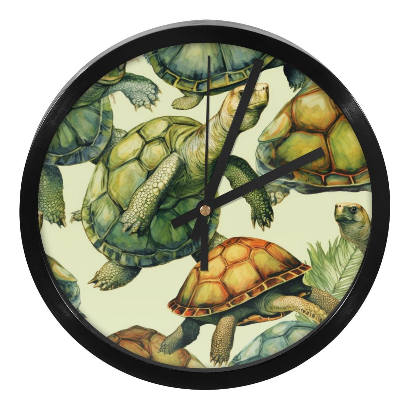 Sea Turtle 9.8 Inch Silent Wall Clock, Round Digital Battery Operated ...
