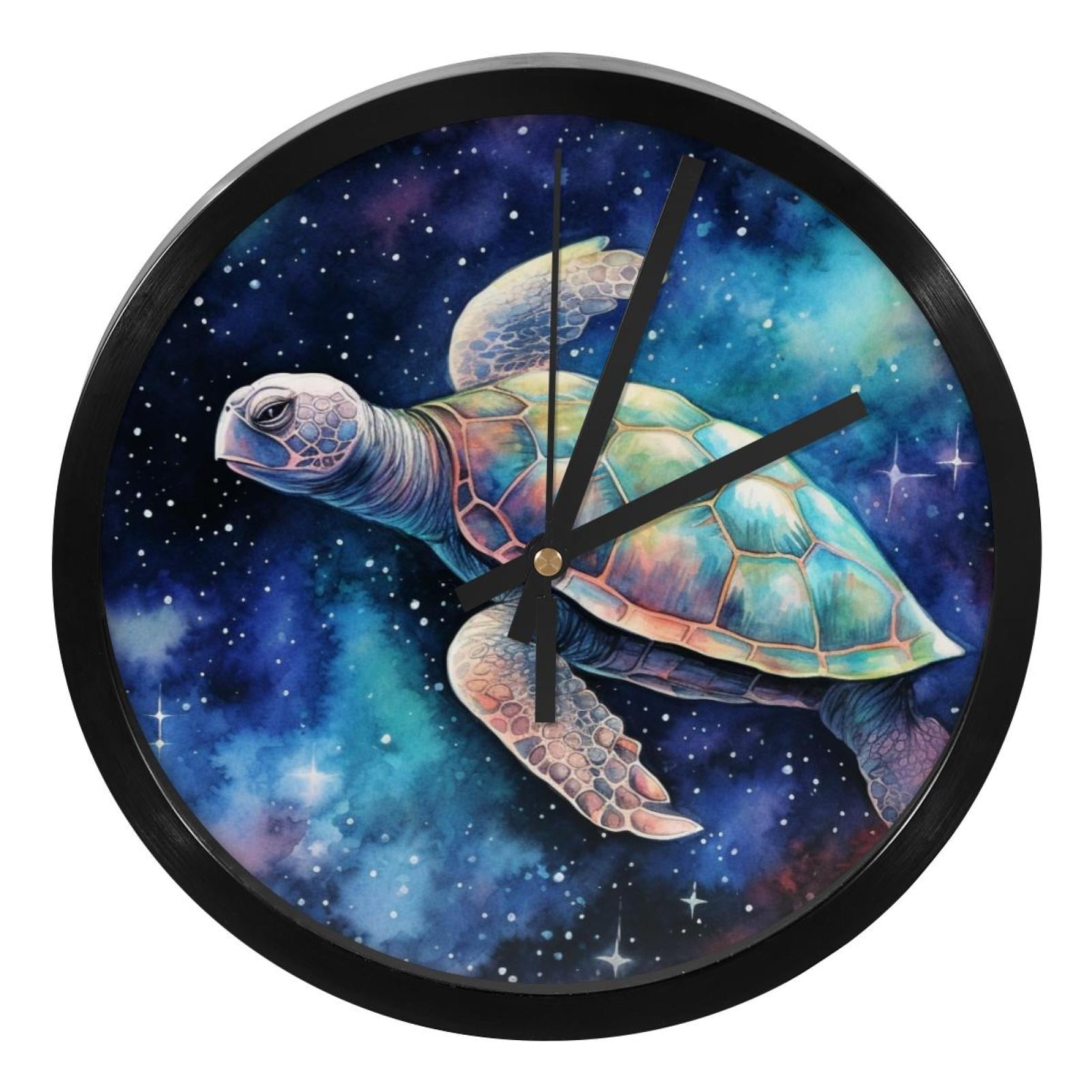 Sea Turtle 9.8 Inch Silent Wall Clock, Round Digital Battery Operated ...