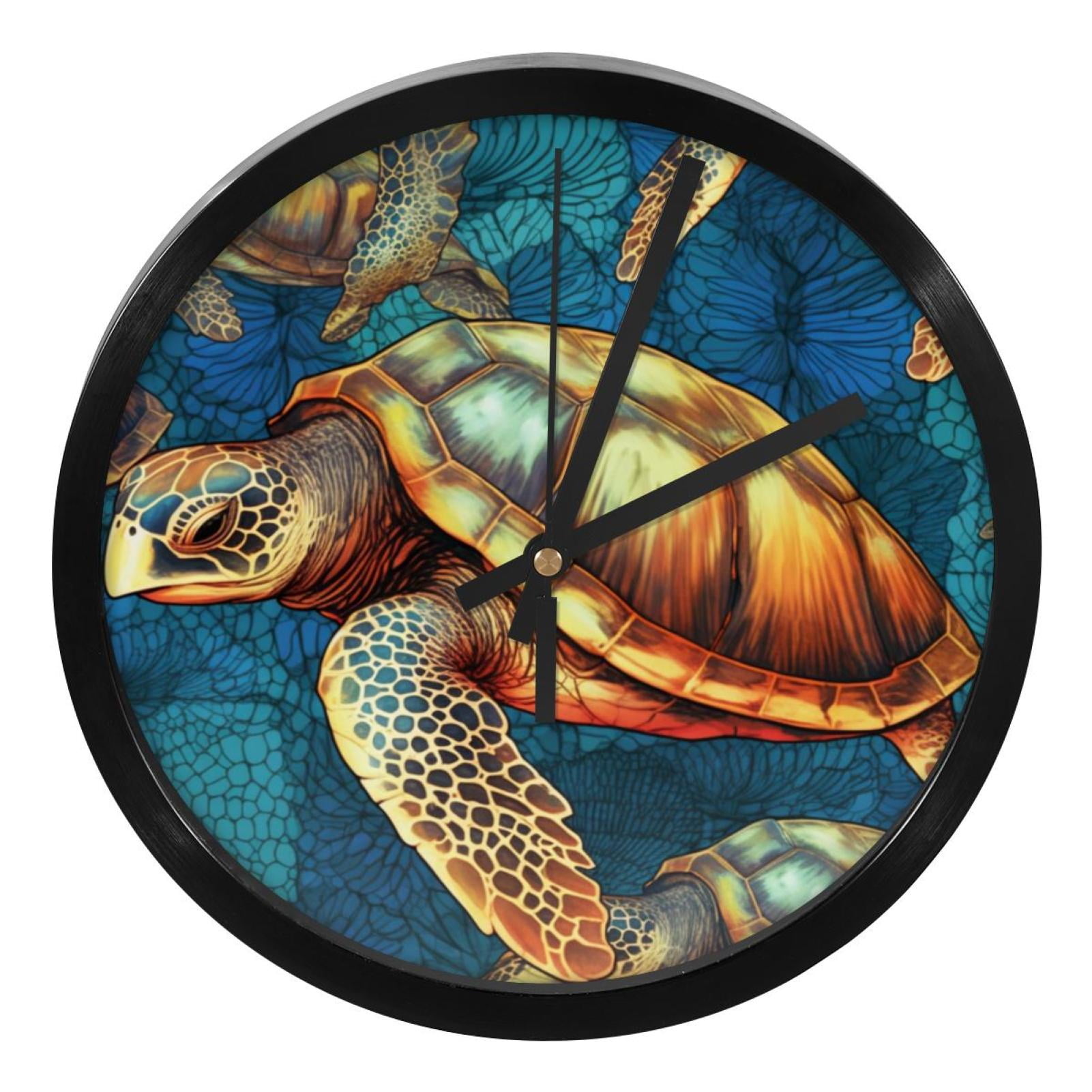 Sea Turtle 9.8 Inch Silent Wall Clock, Round Digital Battery Operated ...