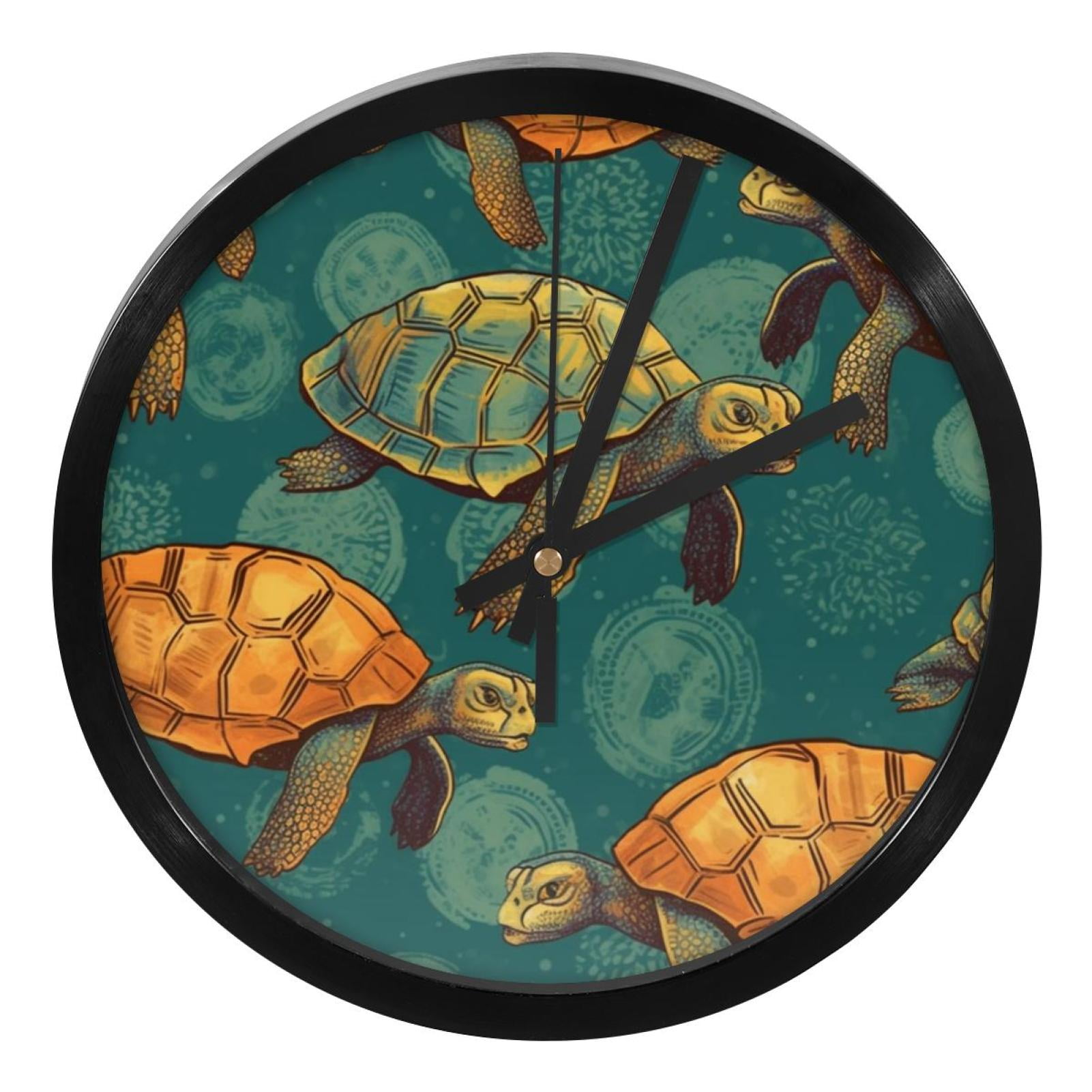 Sea Turtle 9.8 Inches Silent Non-Ticking Round Digital Wall Clock for ...