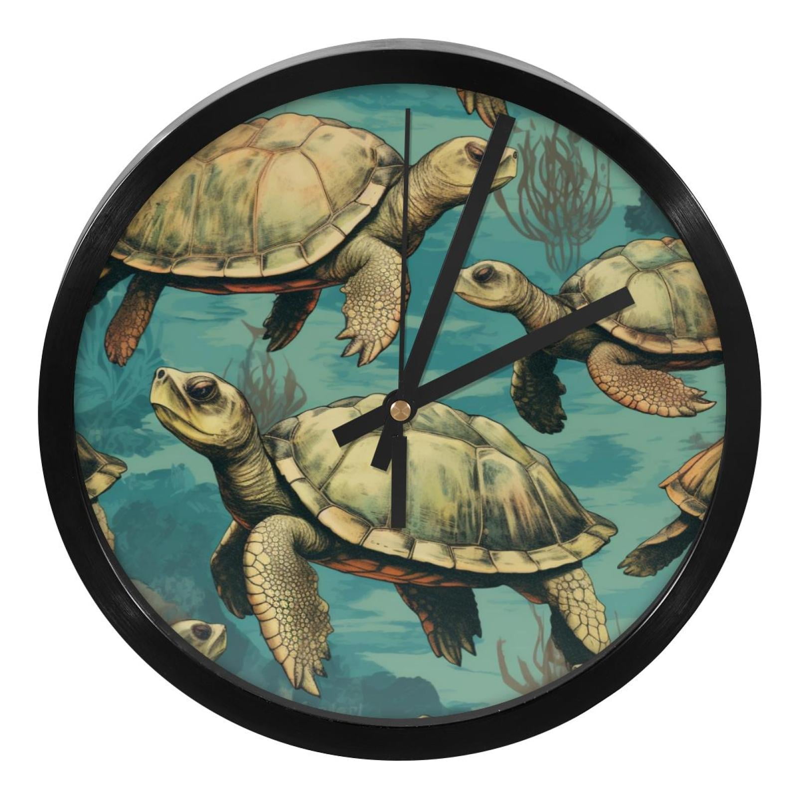 Sea Turtle 9.8 Inches Silent Wall Clock, Round Digital Battery Operated ...