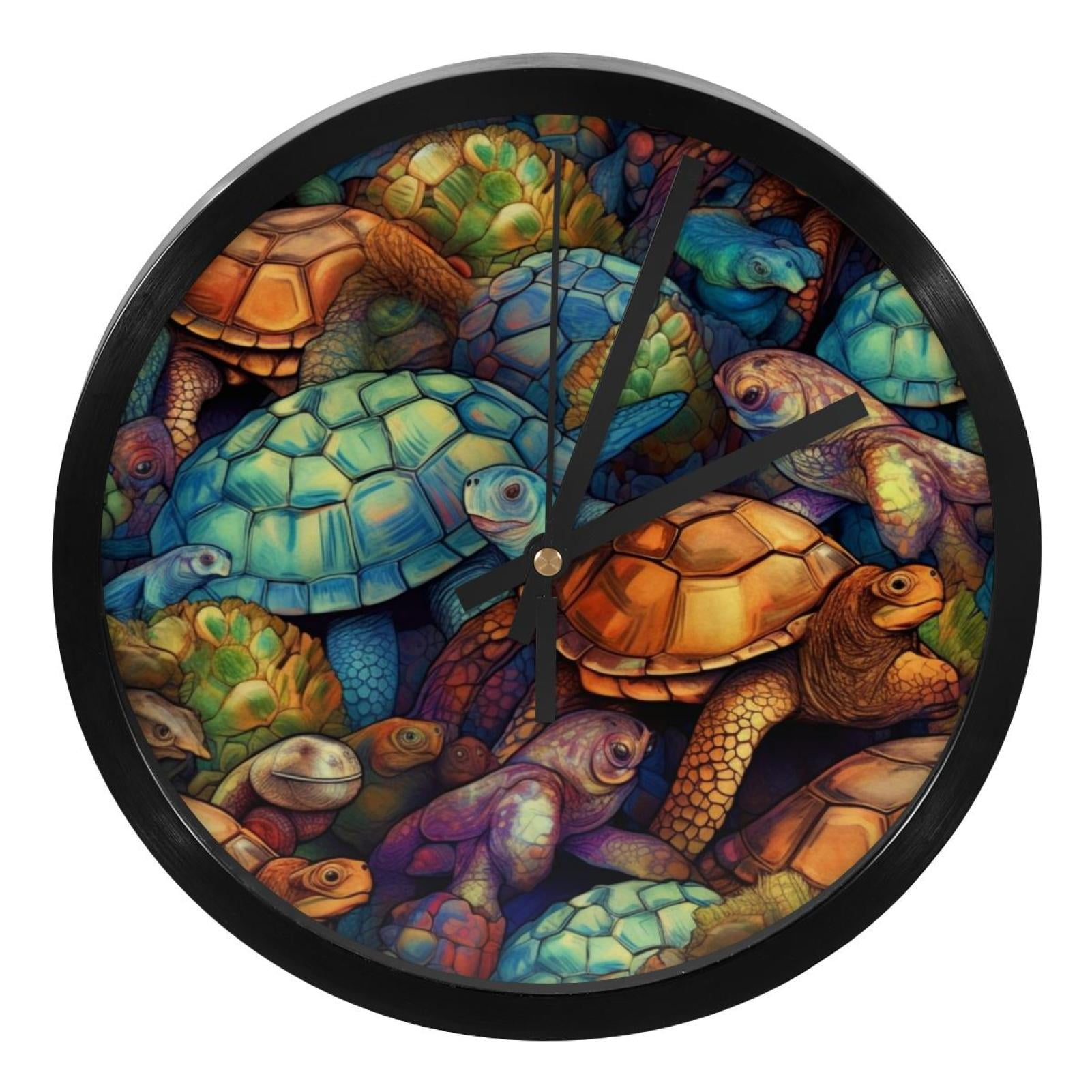 Sea Turtle 9.8 Inches Silent Wall Clock, Round Digital Battery Operated ...