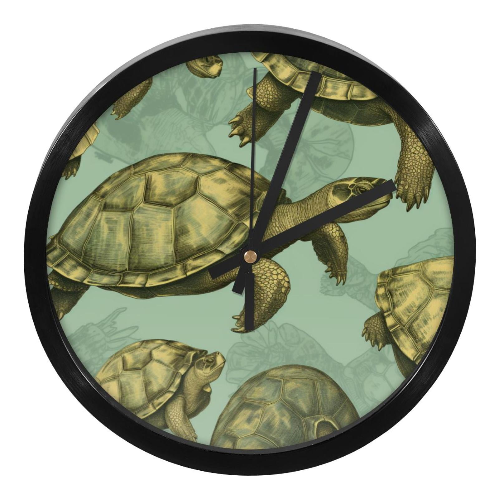 Sea Turtle 9.8 Inches Silent Wall Clock, Round Digital Battery Operated ...