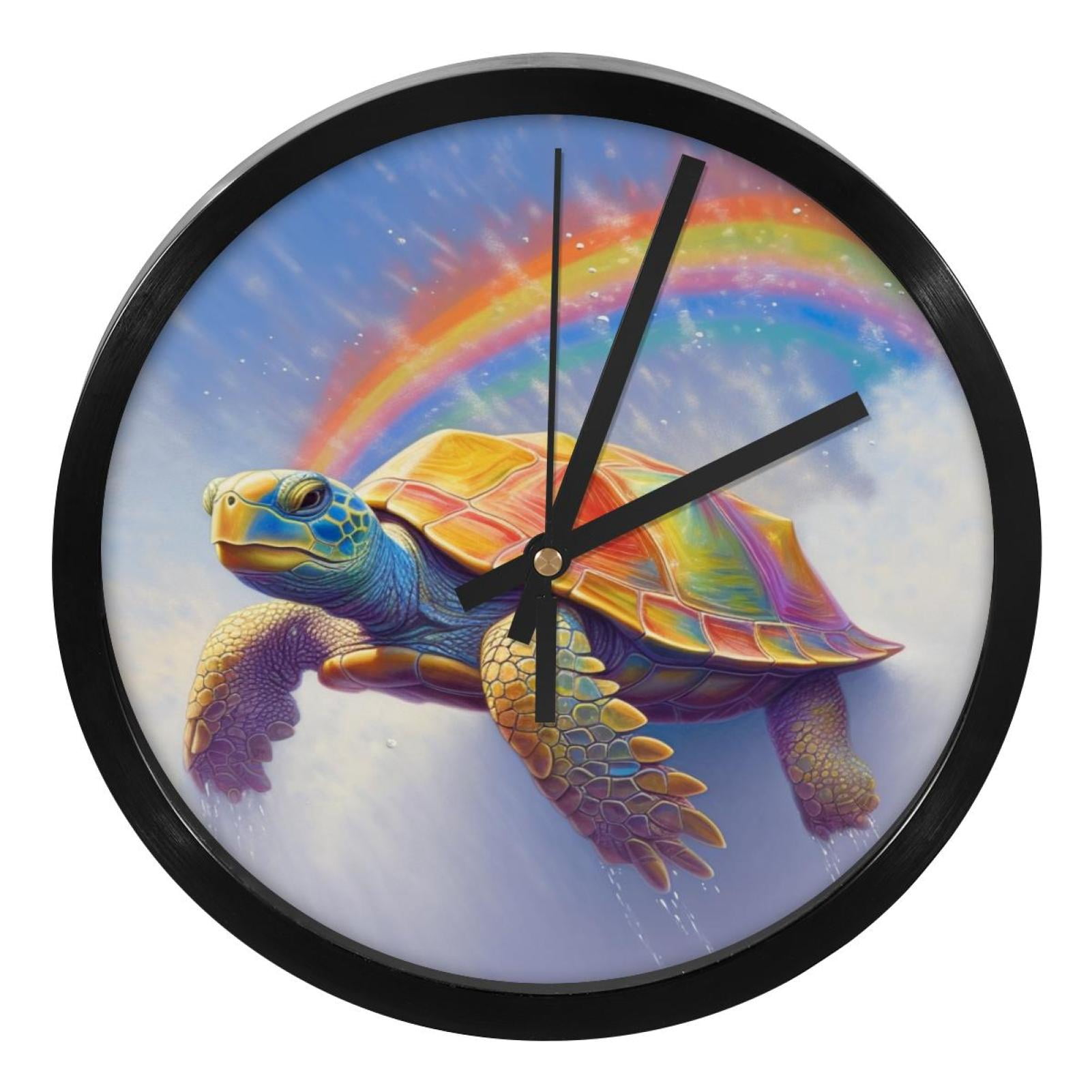 Sea Turtle 9.8 Inches Silent Wall Clock, Round Digital Battery Operated Clock for Bedroom Living ...