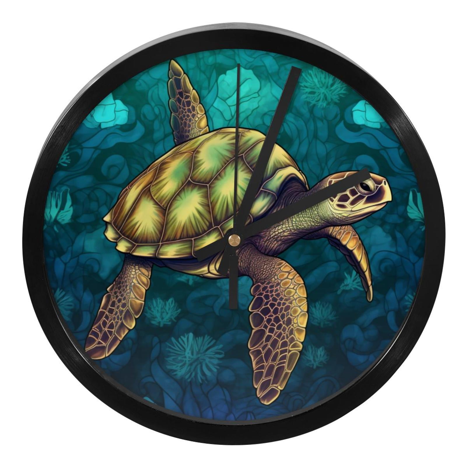 Sea Turtle 9.8 Inches Wall Clock, Silent Non-Ticking Round Digital ...