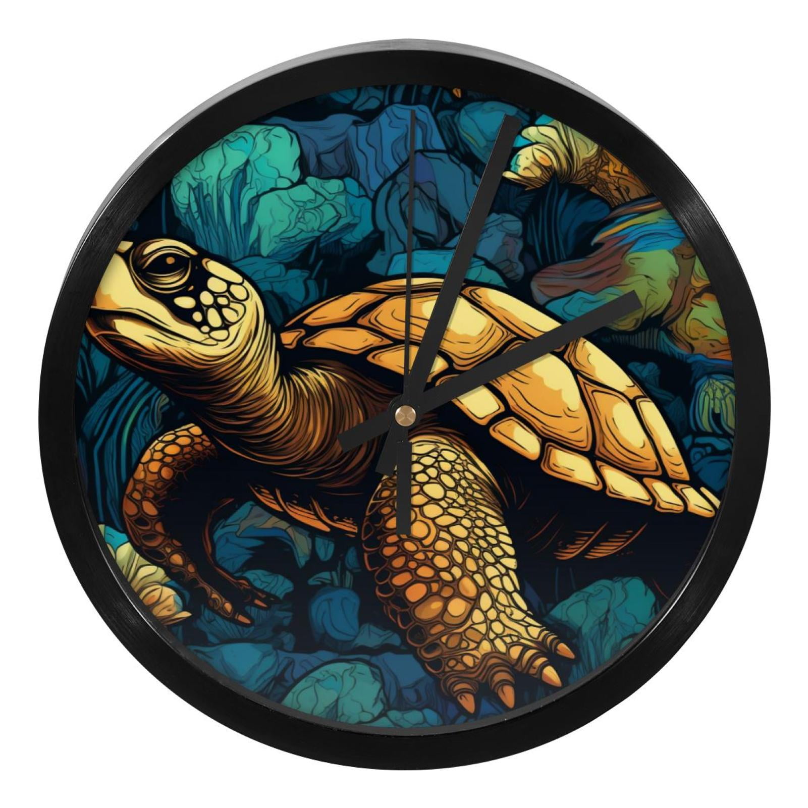 Sea Turtle 9.8 Inches Wall Clock, Silent Non-Ticking Round Digital ...