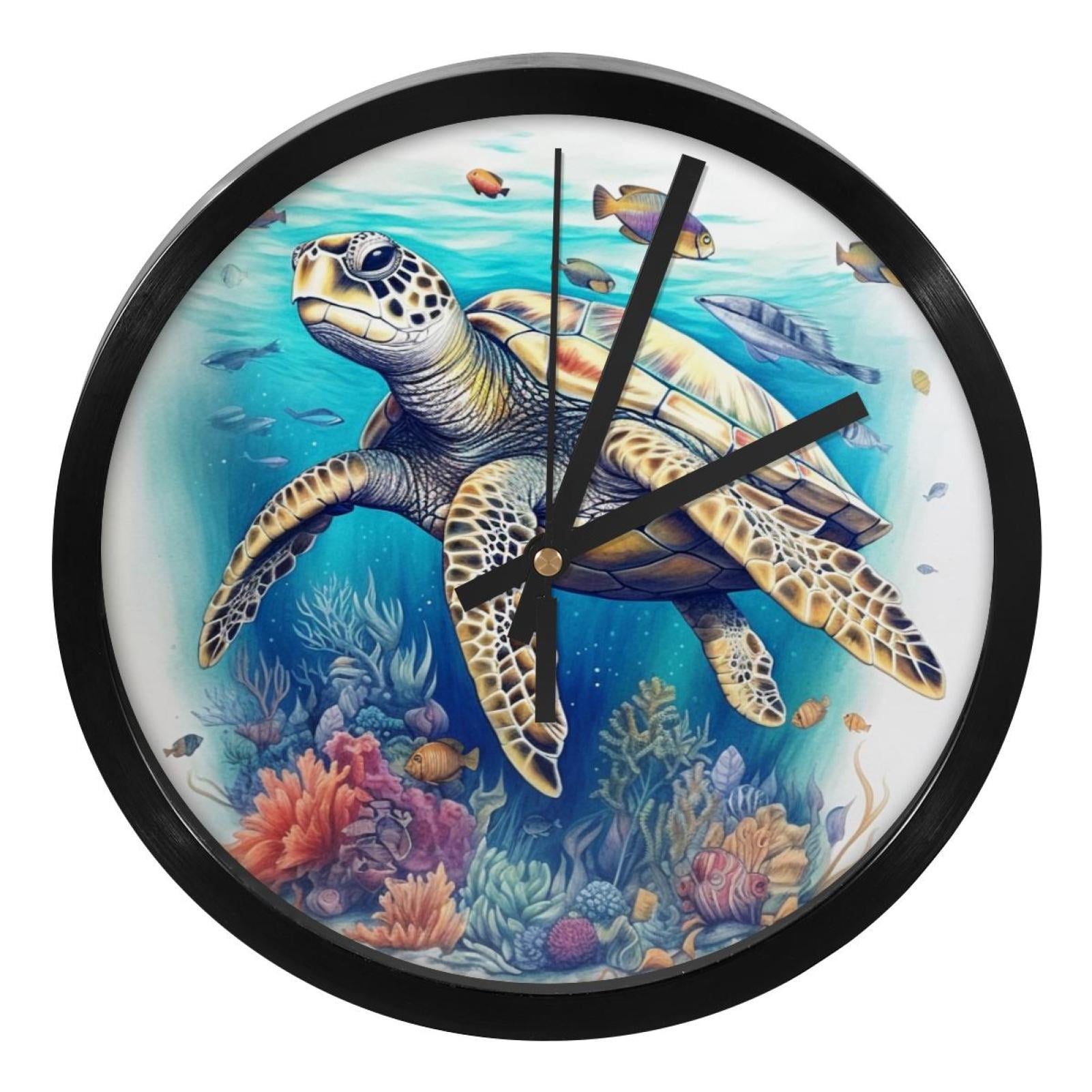 Sea Turtle 9.8 Inches Wall Clock - Silent Round Digital Clock, Battery ...