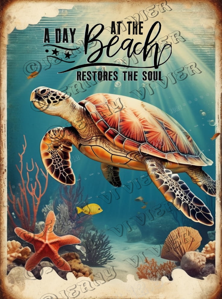 Sea Turtle A Day At the Beach Restores The Soul Vintage Aluminum Sign ...