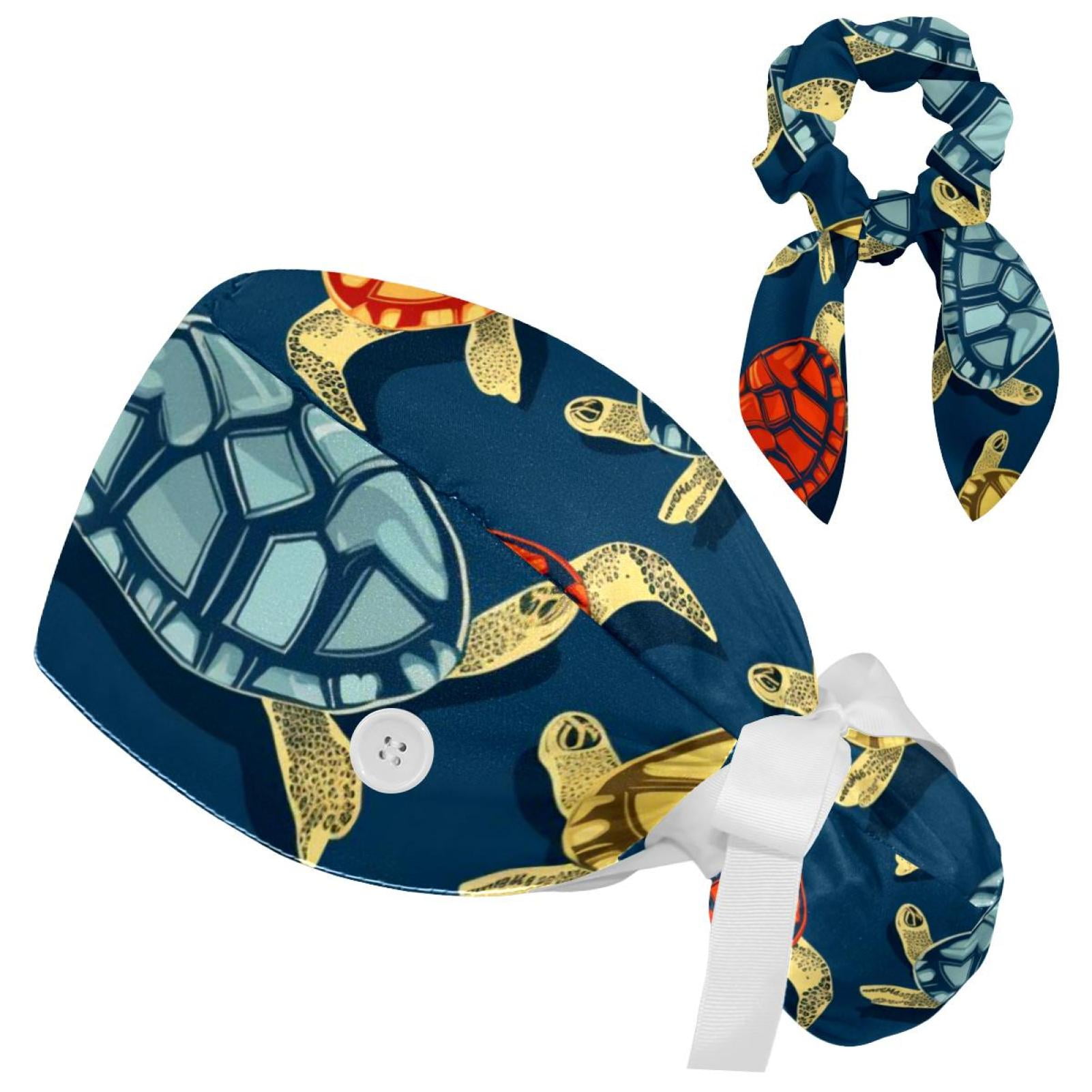 Sea Turtle Adjustable Scrub Cap Hat with Button, Working Hat Sweatband ...