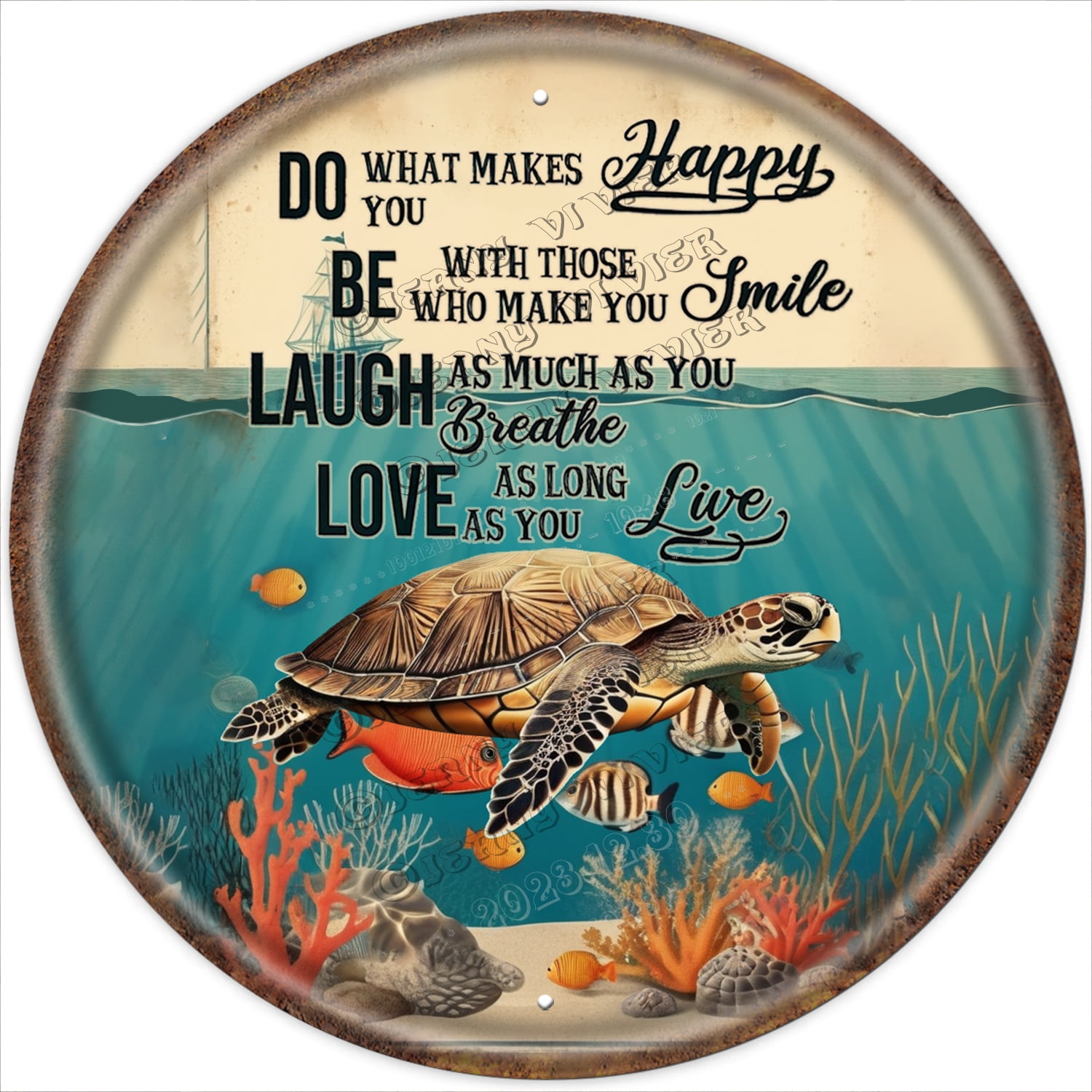 Sea Turtle Aluminum Sign 12"x12",Round Vintage Metal Sign Antique ...
