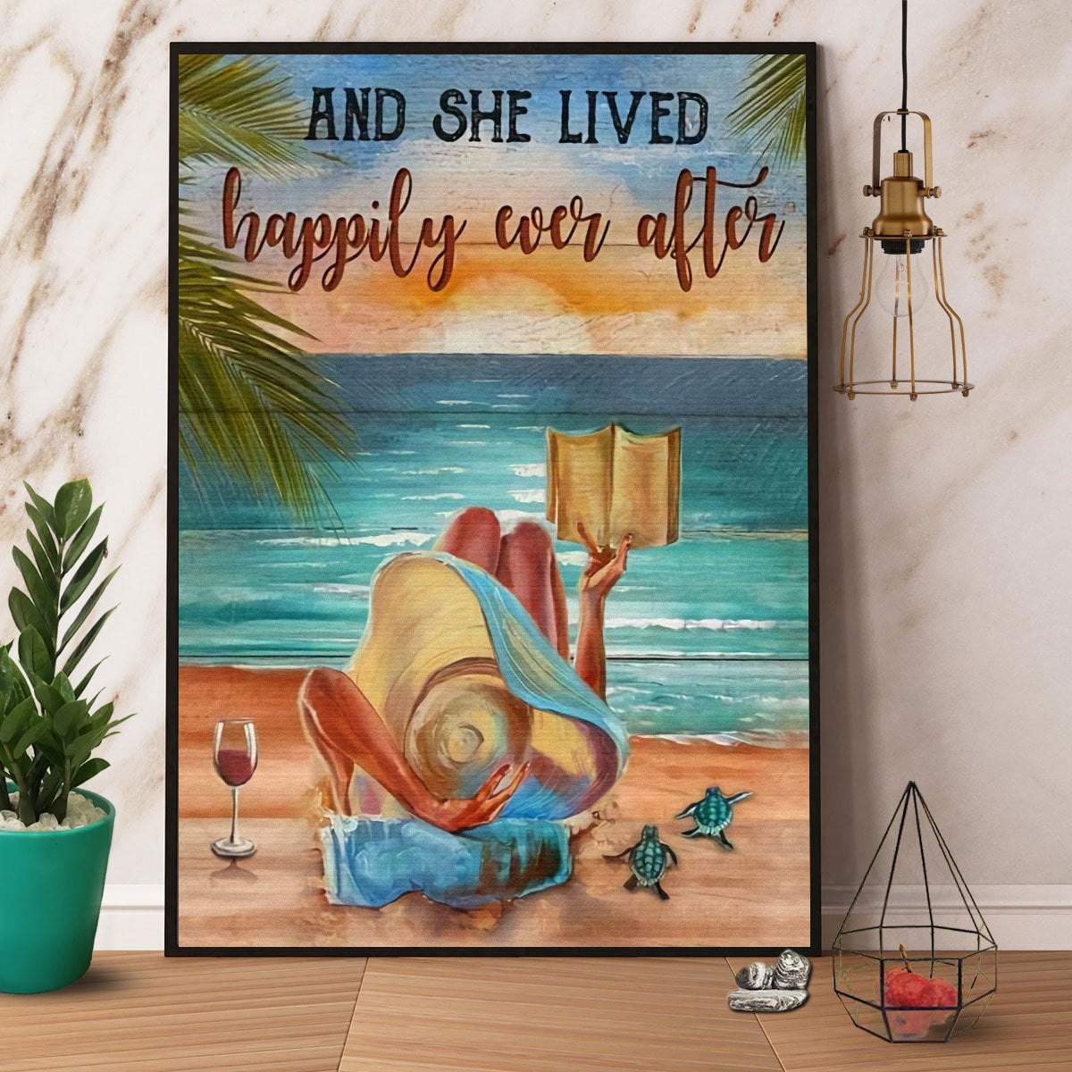 Sea Turtle And Girl And She Lived Happily Ever After Paper Poster No ...