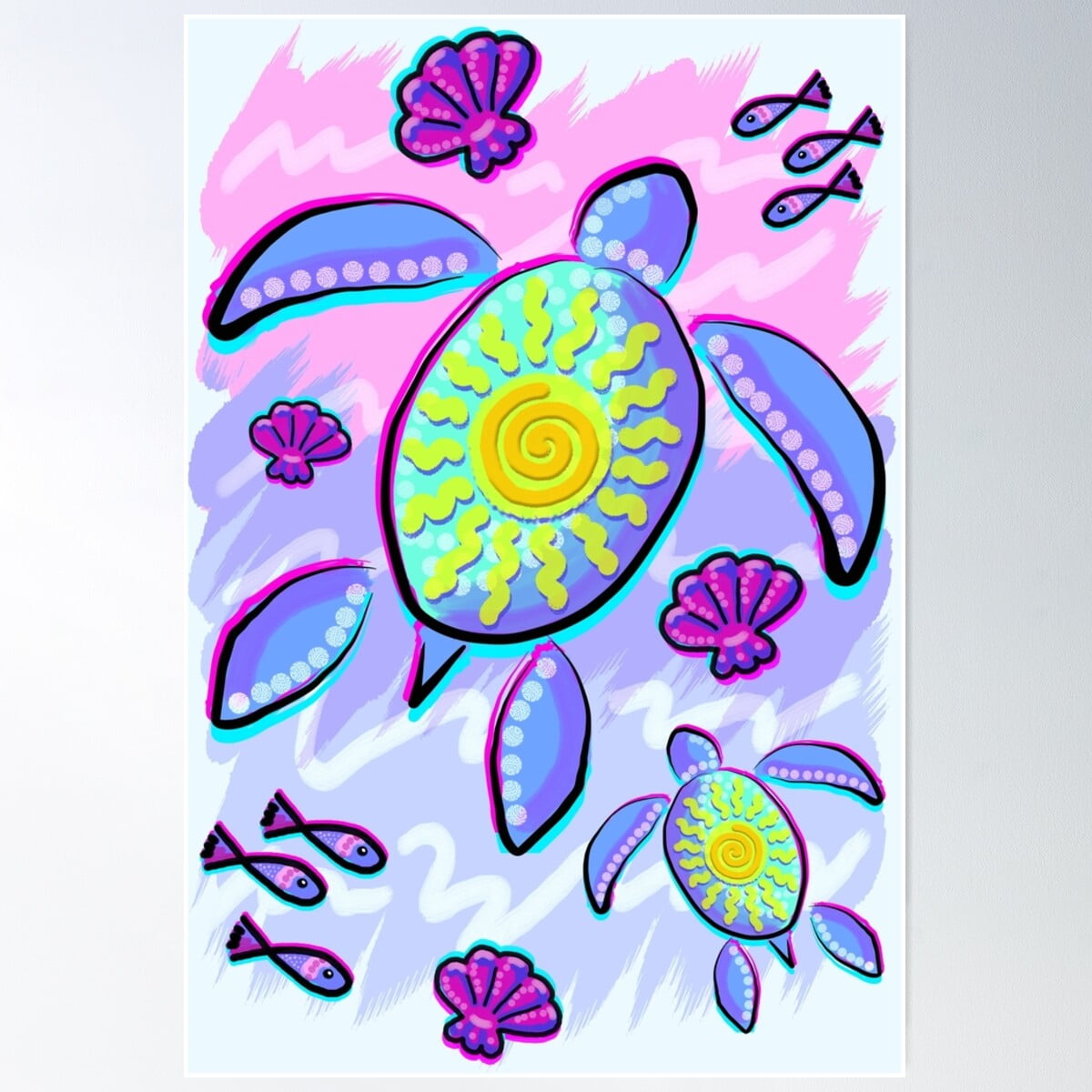 Sea Turtle And Sun Abstract Glitch Ultraviolet Symbol Poster Wall Art ...