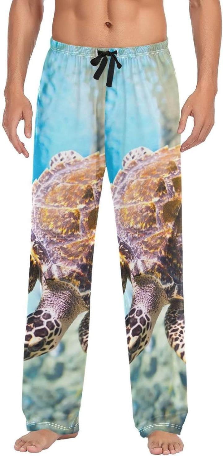 Sea Turtle Animal Ghost Pajama Pants, Men's Lounge Pants Light with ...