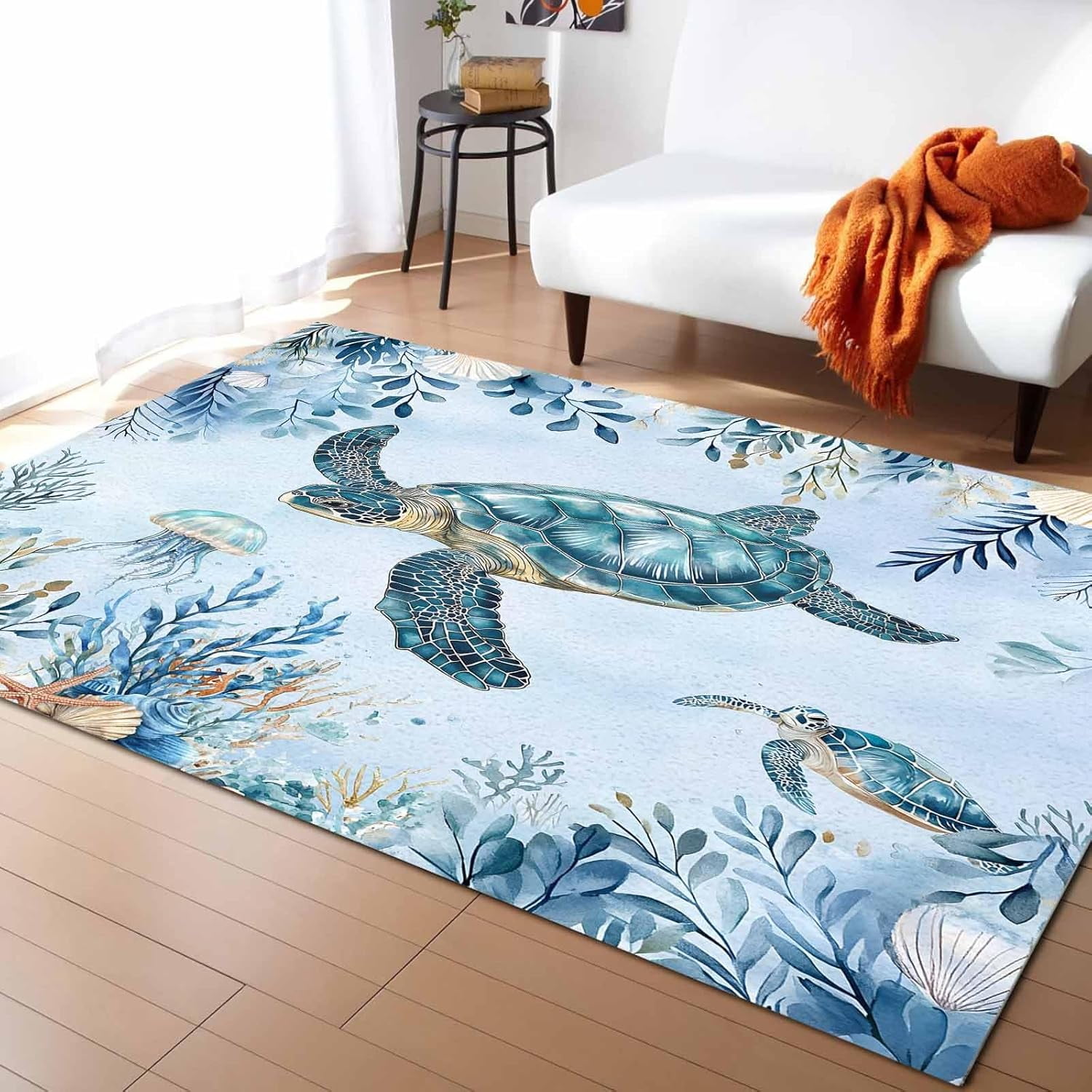 Sea Turtle Area Rugs Indoor Non-Slip Washable Rug 3x4ft Coastal ...