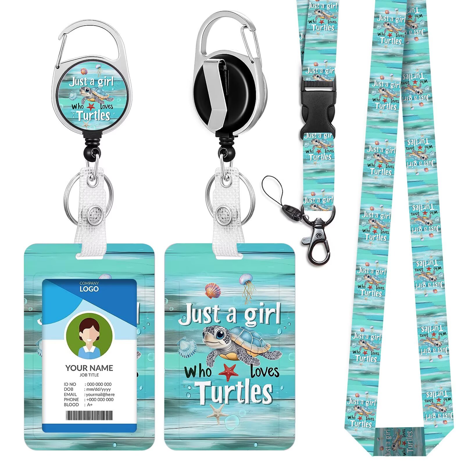 Sea Turtle Badge Holder with Breakaway Lanyard Retro Badge Clips ...