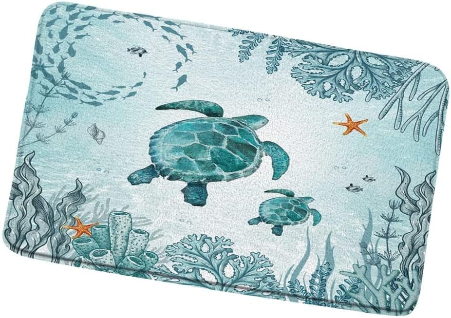 Sea Turtle Bath Mat Green Sea Marine Life Beach Ocean Coral Seaweed ...