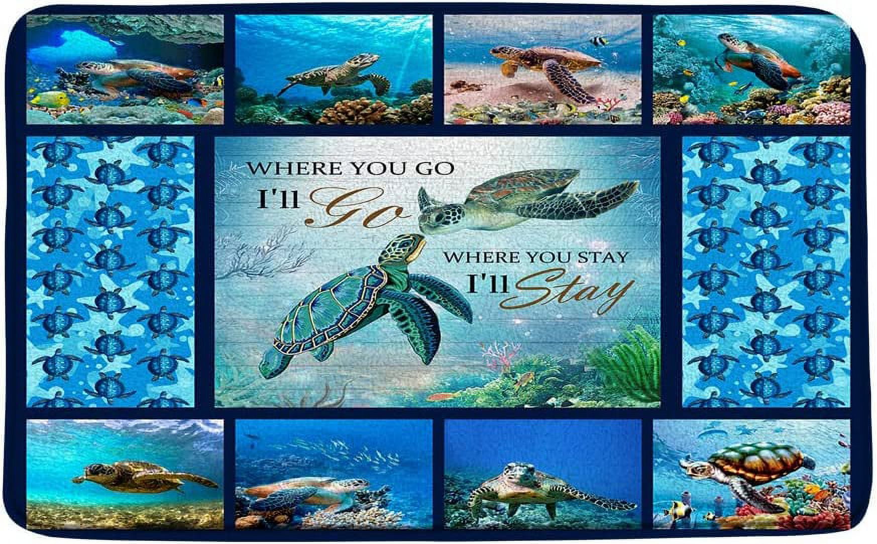 Sea Turtle Bath Mat, Life is Like The Ocean Blue Teal Turtles Animal ...