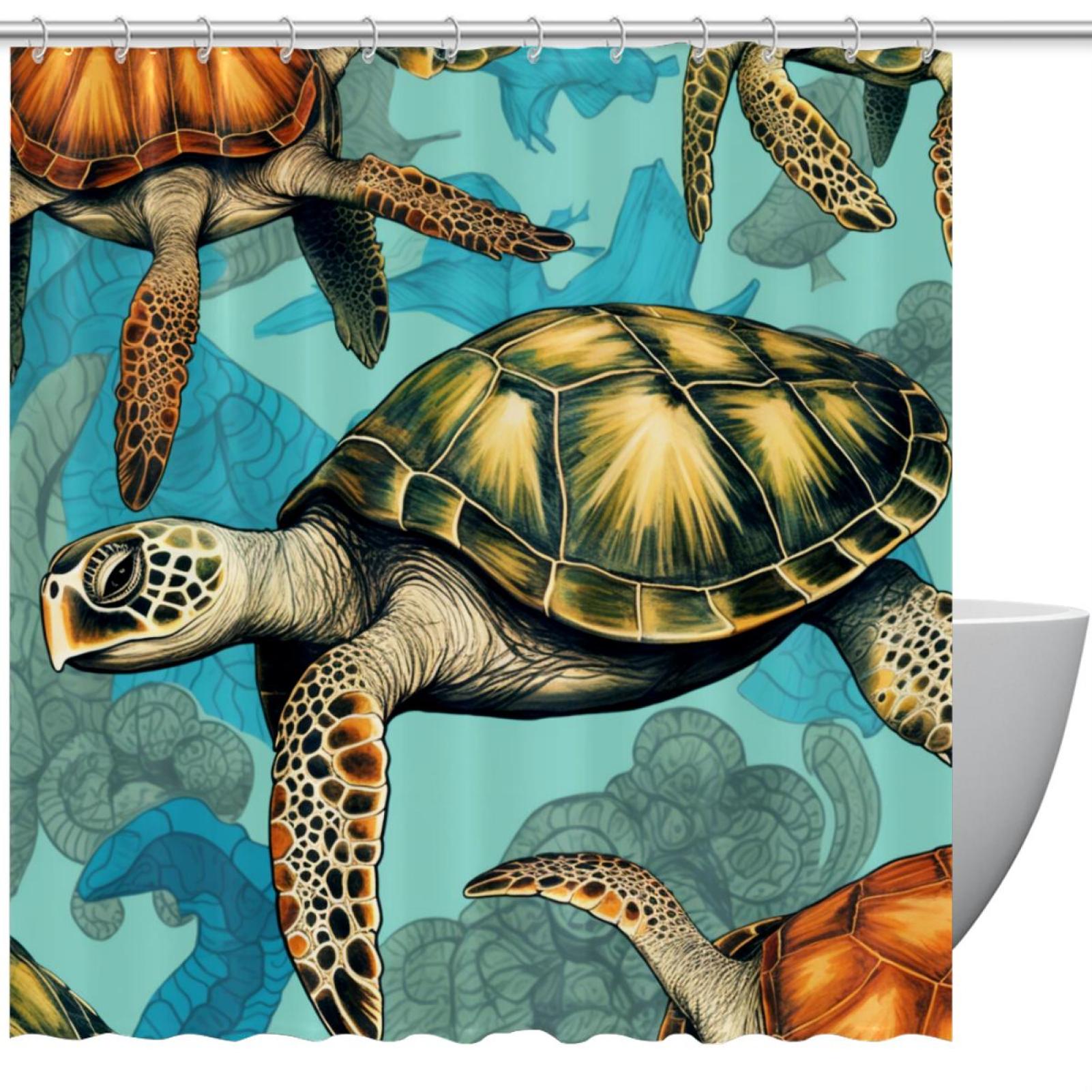 Sea Turtle Bathroom Curtains Set - Waterproof Printed Shower Curtain ...