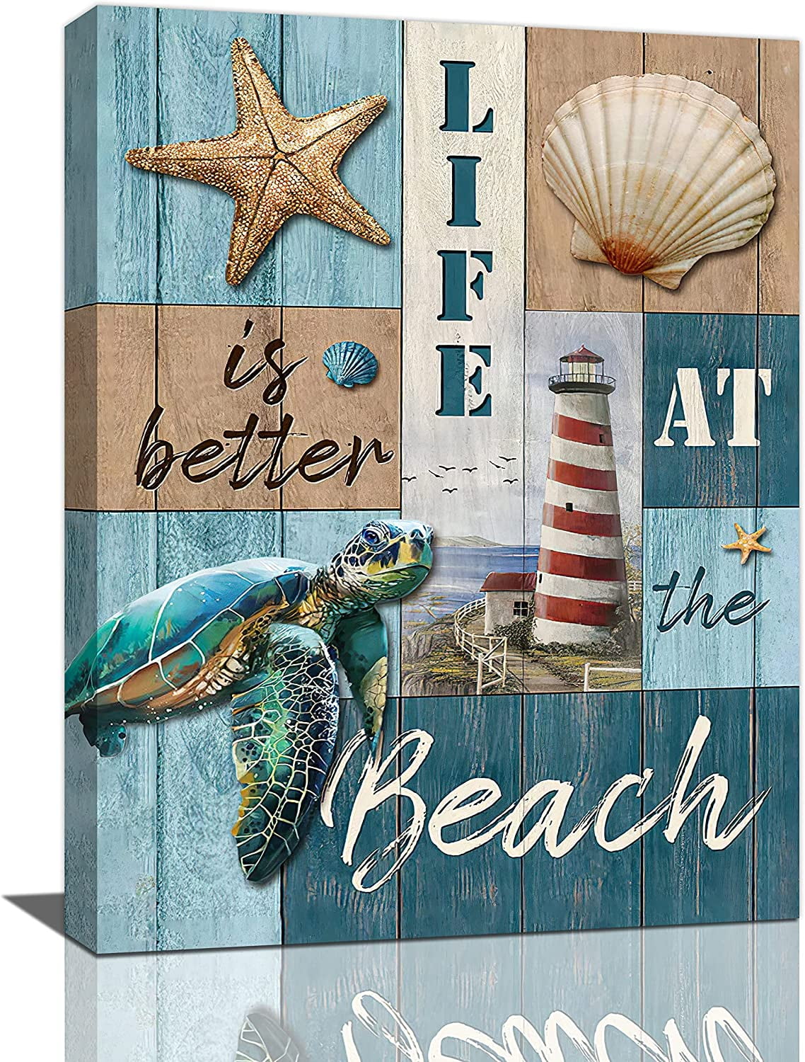 Sea Turtle Bathroom Decor Wall Art Beach Lighthouse Ocean Nautical ...
