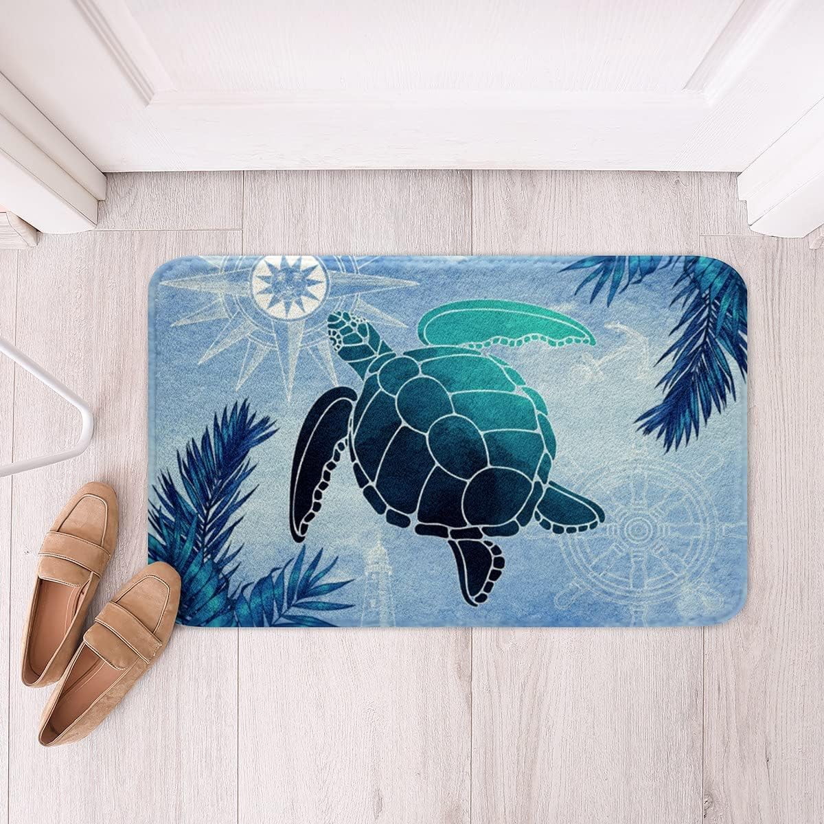 Sea Turtle Bathroom Mat,Watercolor Blue Ocean Animal Non Slip Bath Rug ...