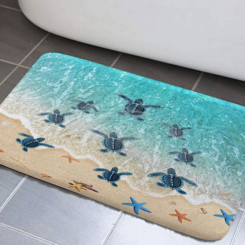 Sea Turtle Bathroom Rug, Nautical Turtle Non Slip Bath Mat with ...