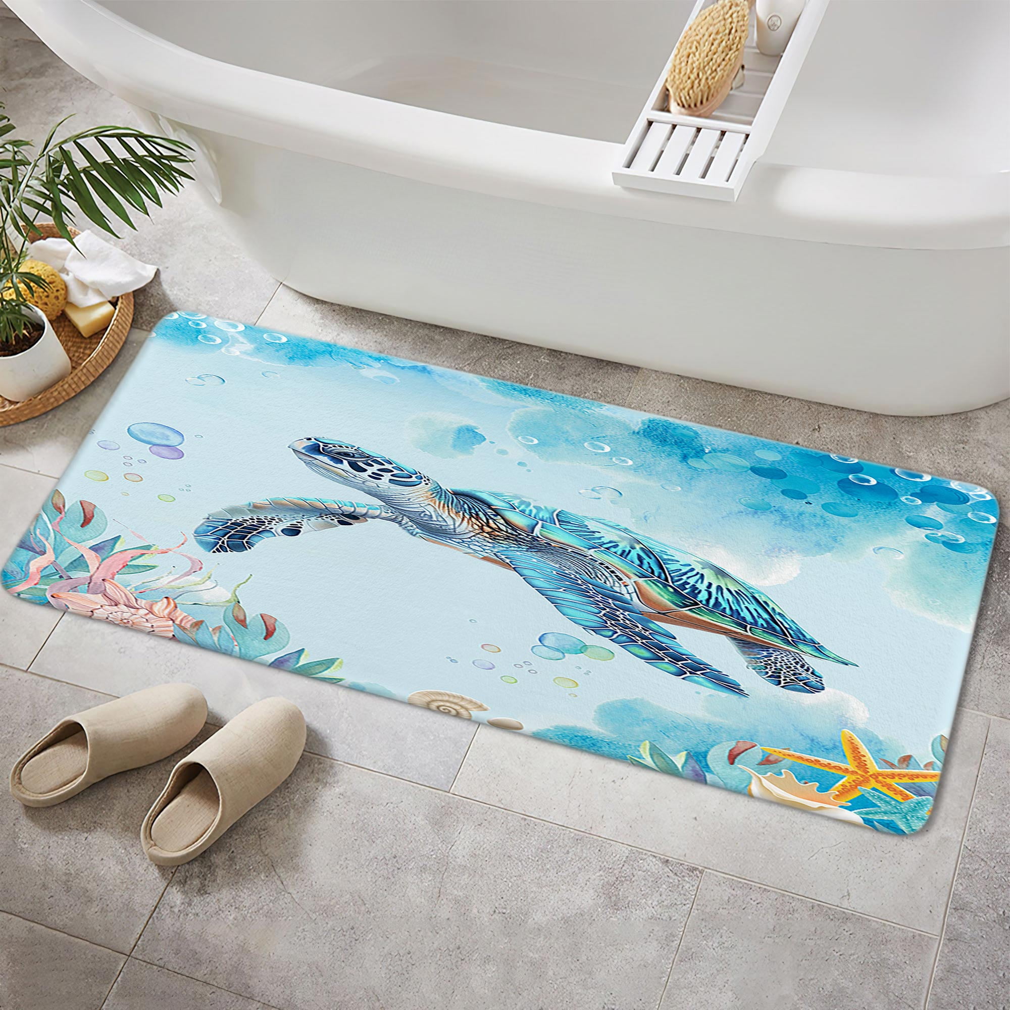Sea Turtle Bathroom Rug, Nautical Turtle Non Slip Bath Mat with ...