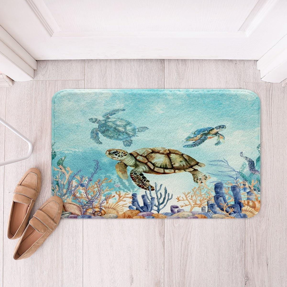 Sea Turtle Bathroom Rugs 20"X32" Blue Teal Coastal Doormats Floor Mat ...