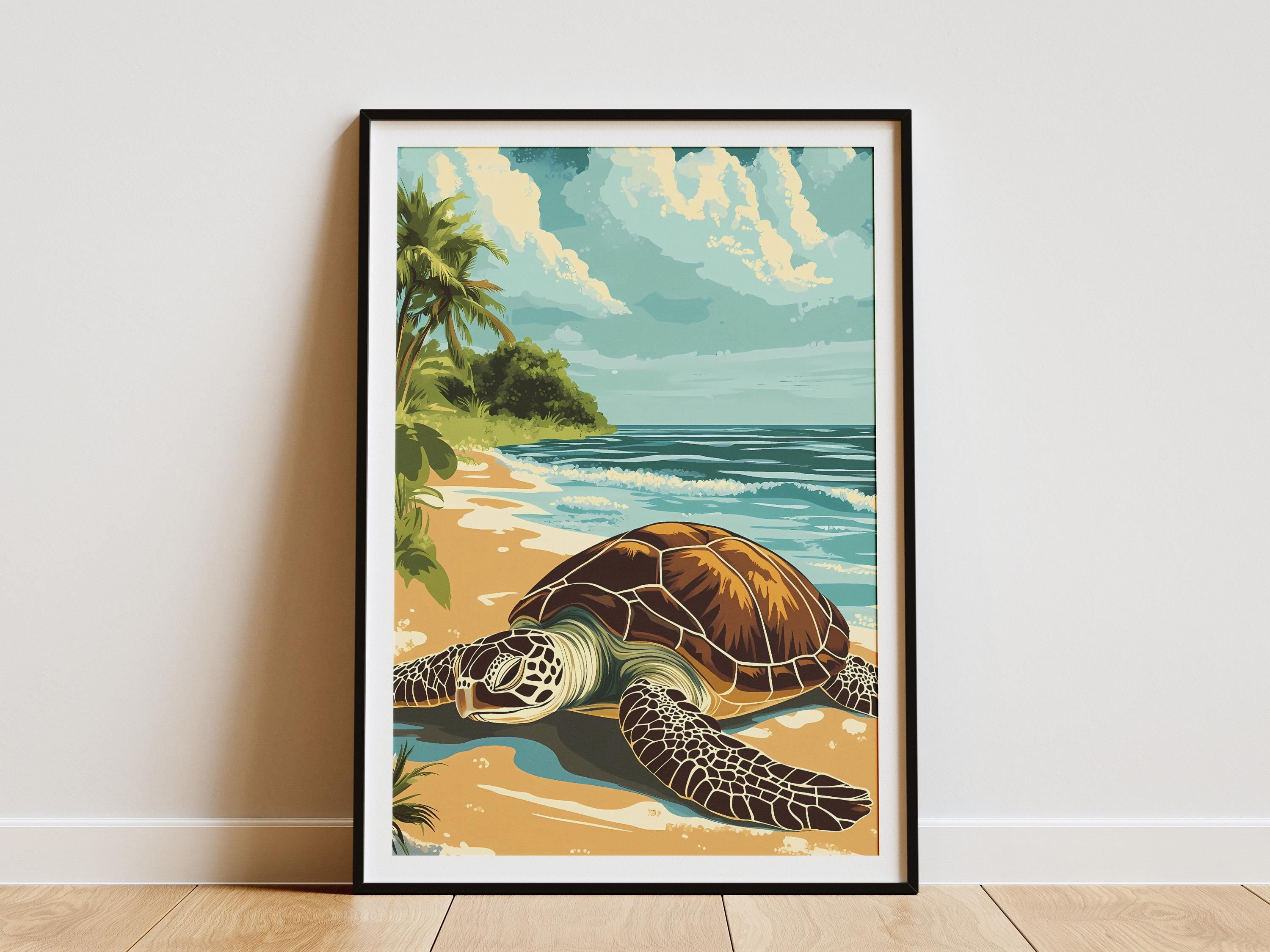 Sea Turtle Beach Poster Tropical Ocean Animal Print Summer Vacation ...