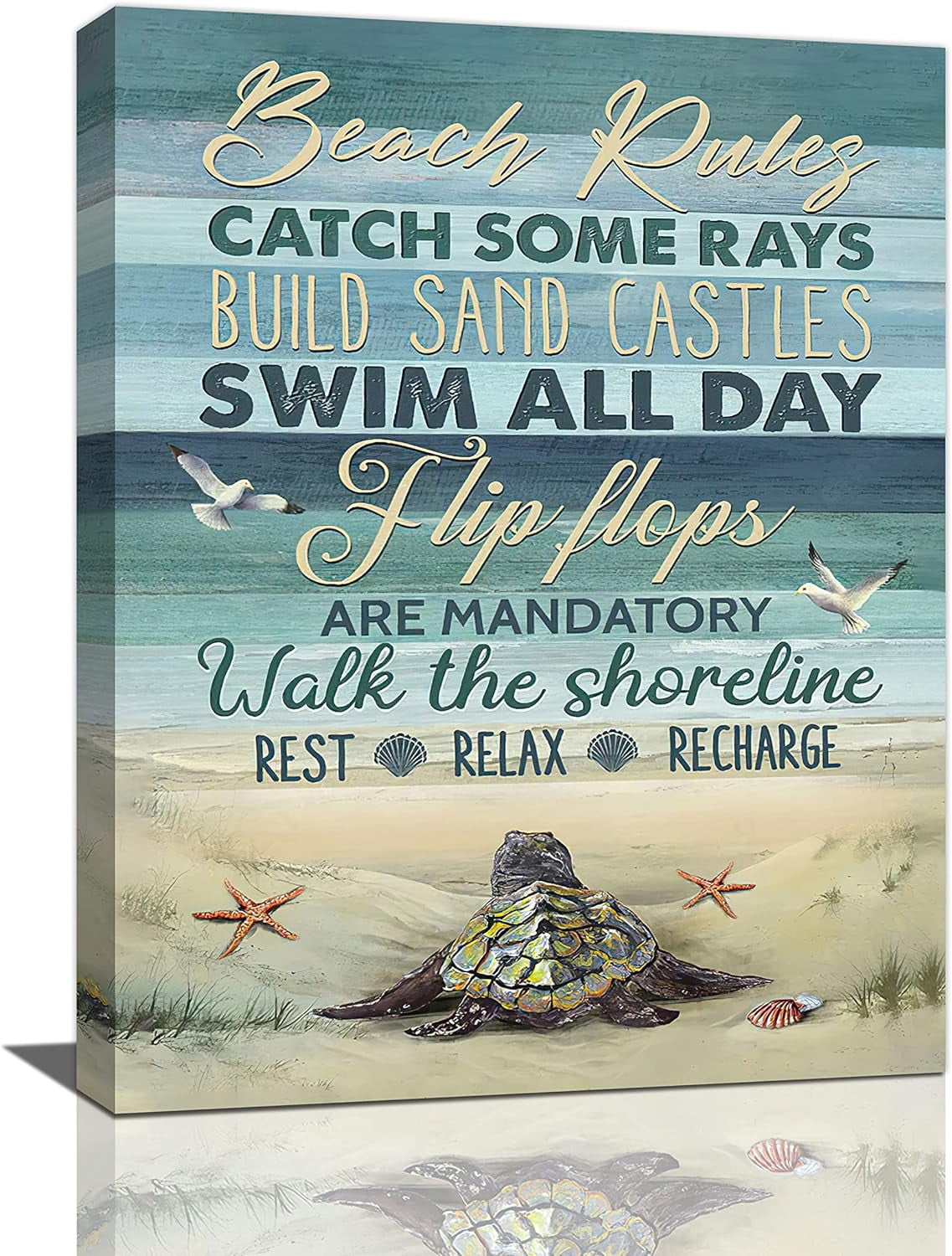Sea Turtle Beach Rules Decor Wall Art Beach Ocean Starfish Seagull ...