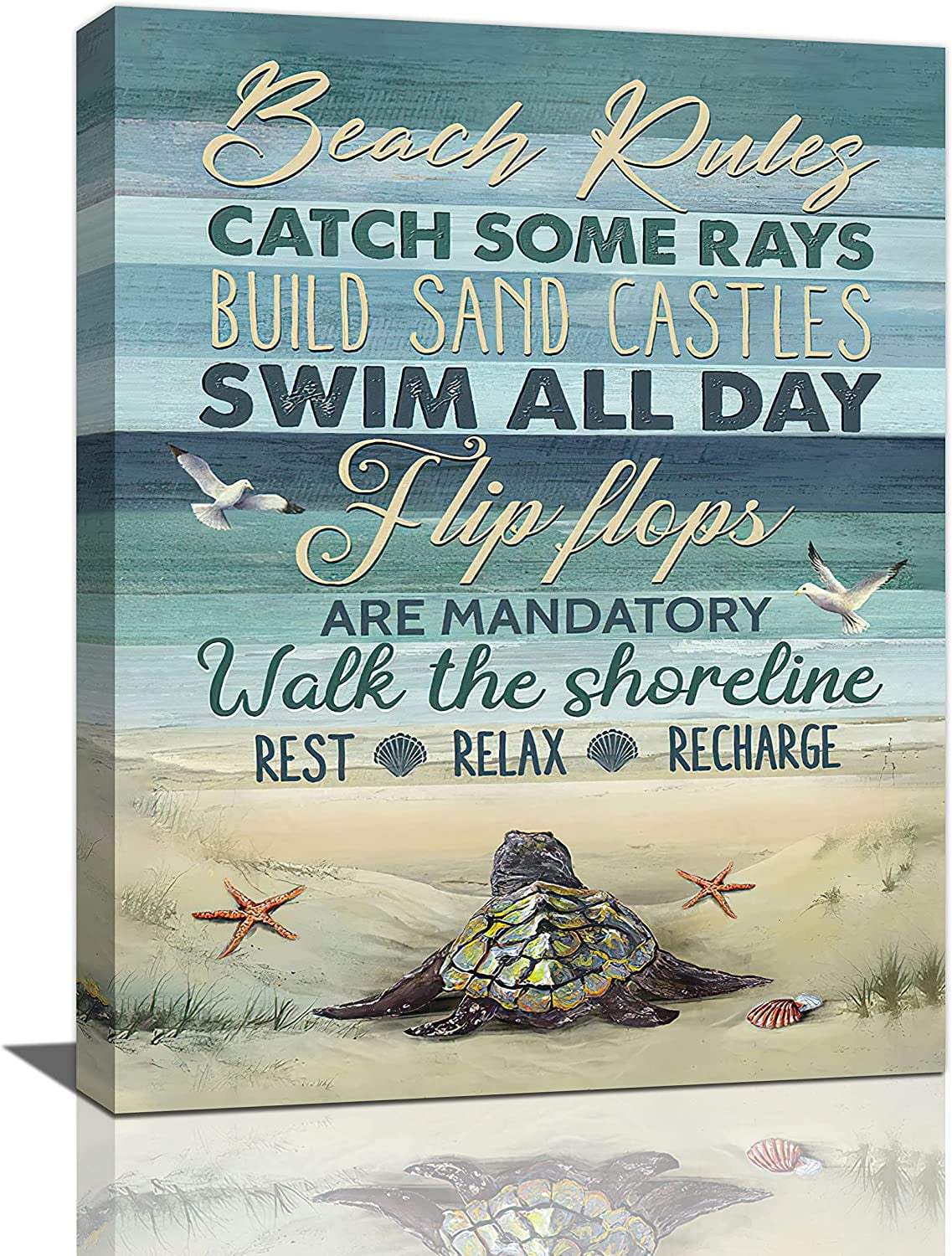 Sea Turtle Beach Rules Decor Wall Art Beach Ocean Starfish Seagull ...