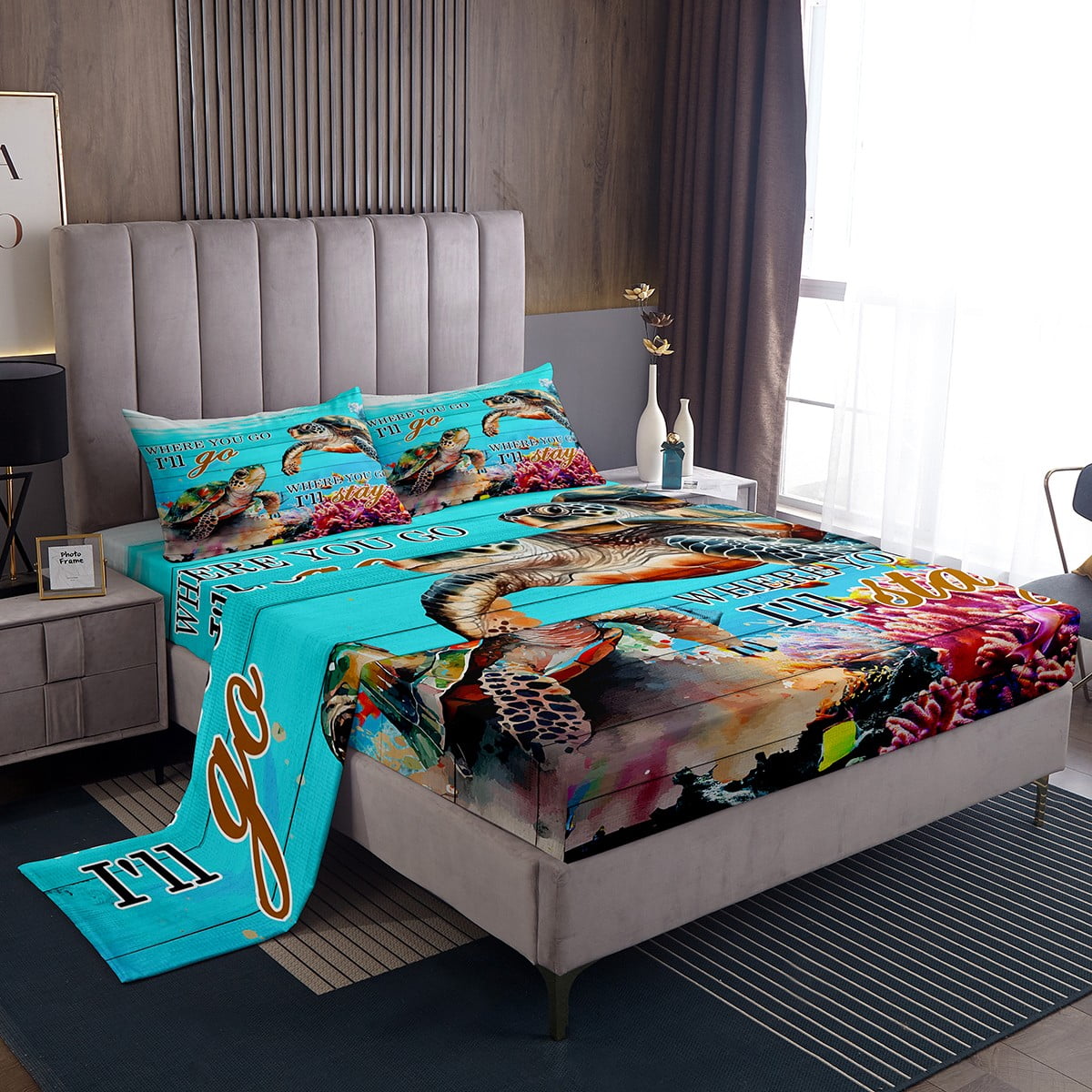 Sea Turtle Bed Sheets Set , Beach Tortoise Sheet Set Twin Size Rustic ...