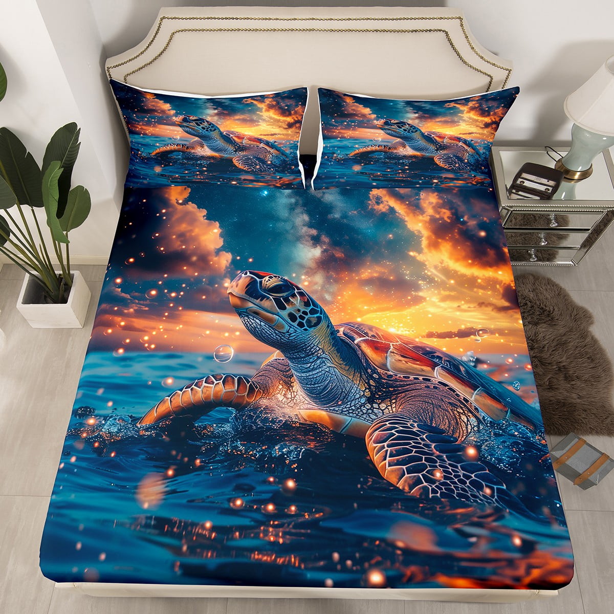 Sea Turtle Bed Sheets Set Twin Size,Coastal Marine Life Sheet Set for ...