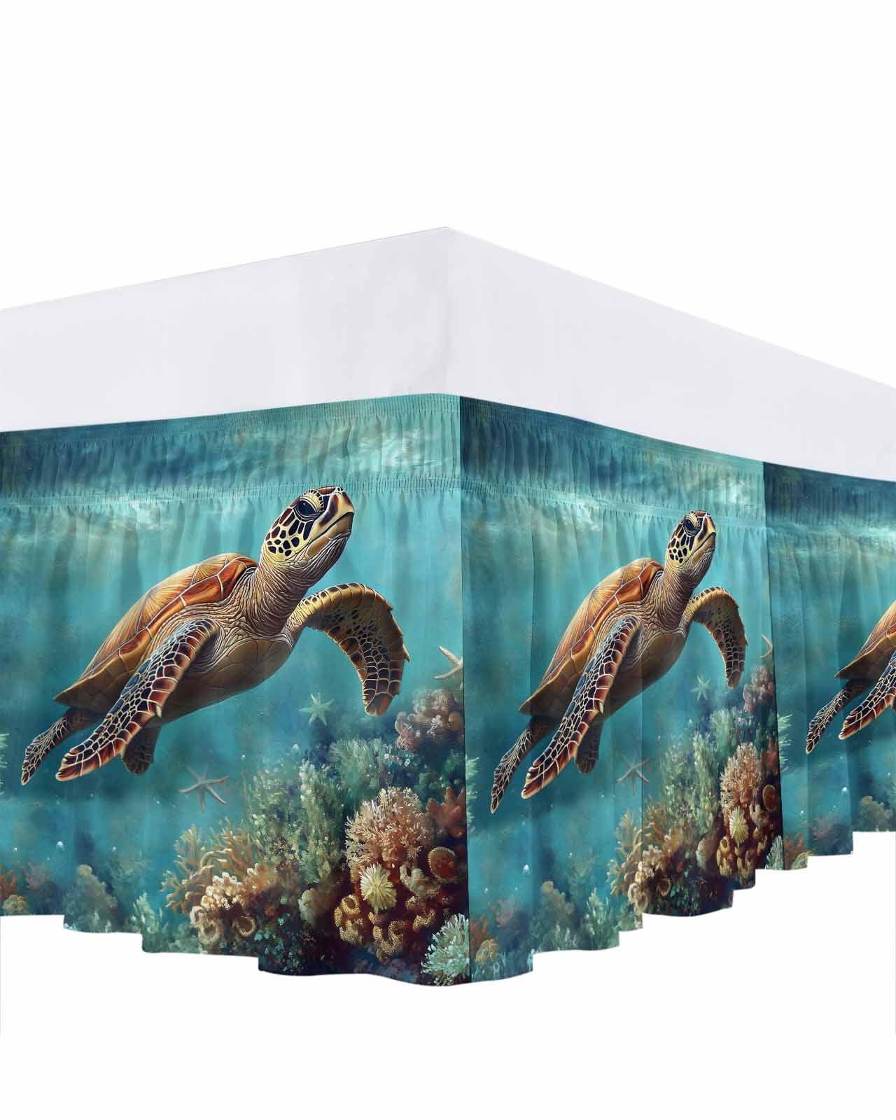 Sea Turtle Bed Skirt Queen Size 18" Drop Nautical Turquoise Ocean ...