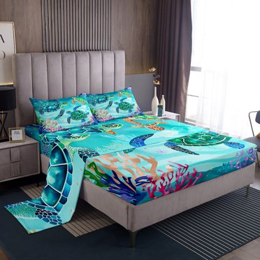 Sea Turtle Bedding Set Green Blue Ocean Duvet Insert Full,Colorful ...