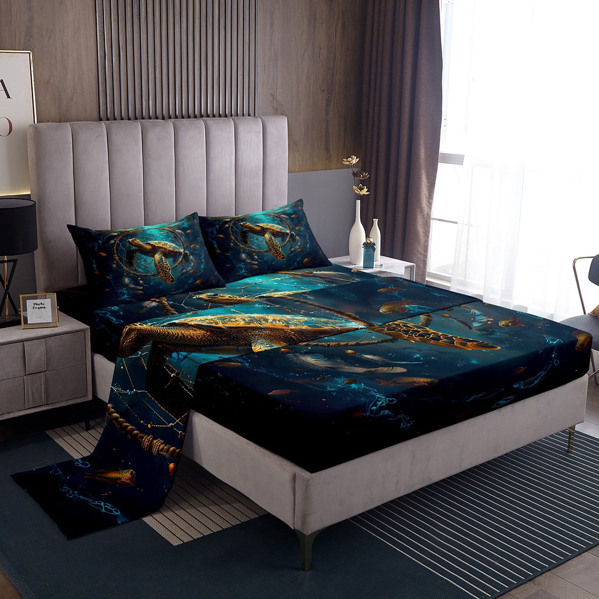 Sea Turtle Bed Sheets Set Dreamcatcher Sheet Set Queen,Boho Feather ...