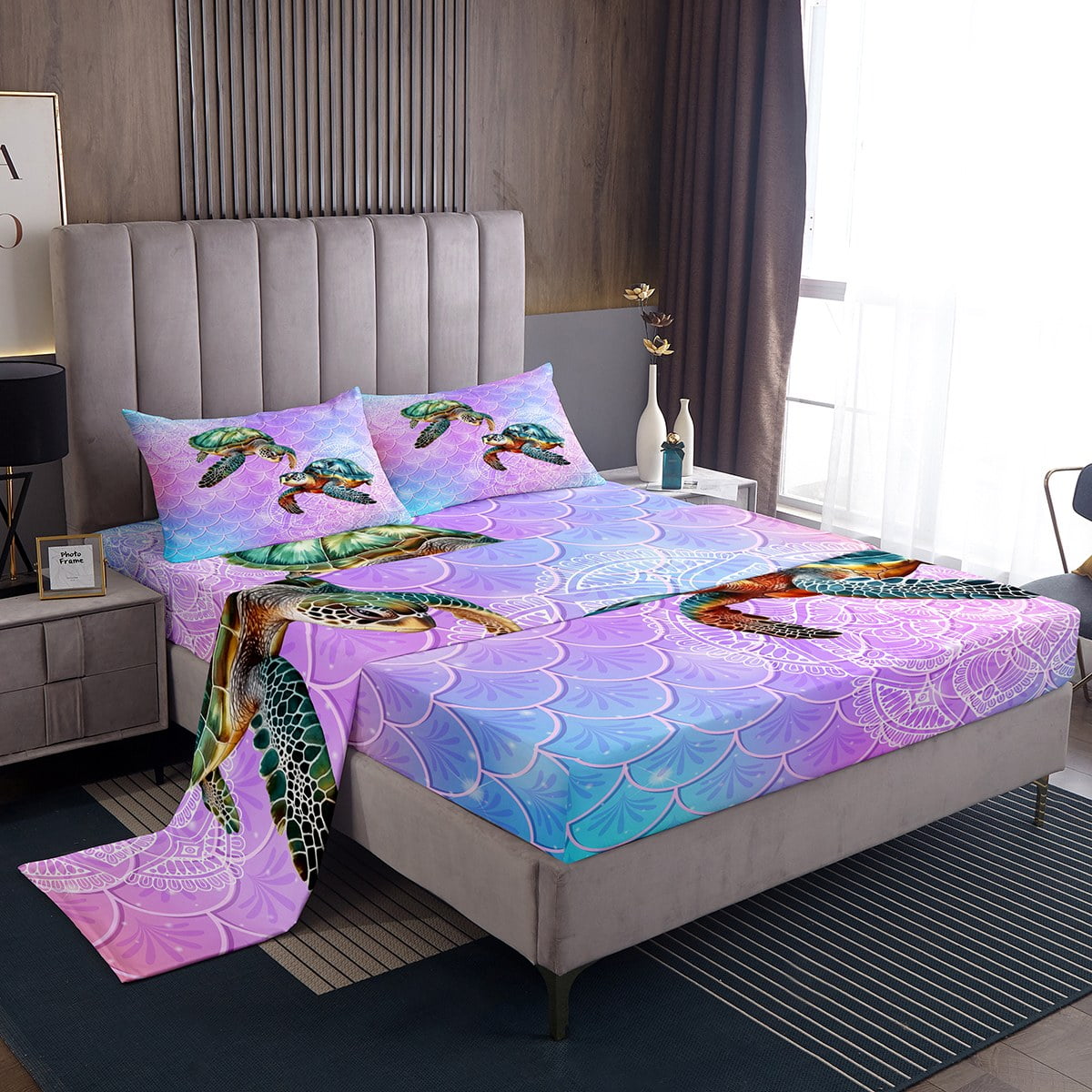 Sea Turtle Bed Sheets Set Full Ocean Tortoise Sheet Set,Pastel Pink ...