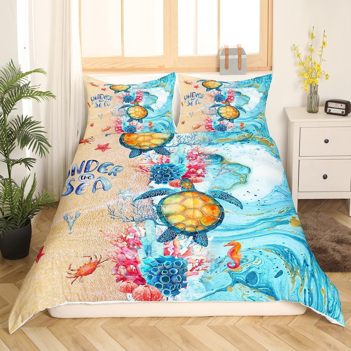 Sea Turtle Bedding Set for Boys Girls Ocean Theme Duvet Cover, Blue ...