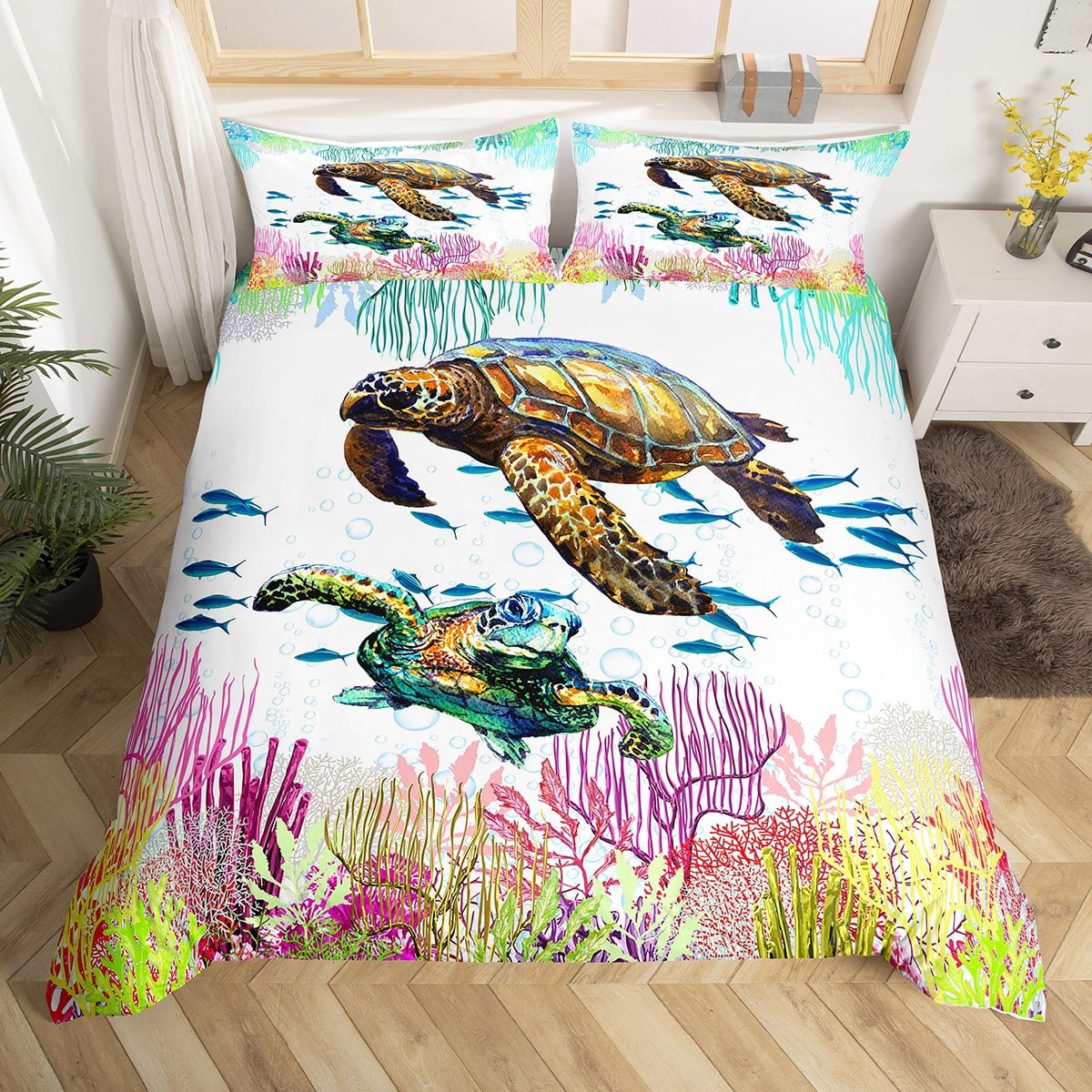 Sea Turtle Bedding Set Nautical Sea Animal Comforter Cover for Girls ...