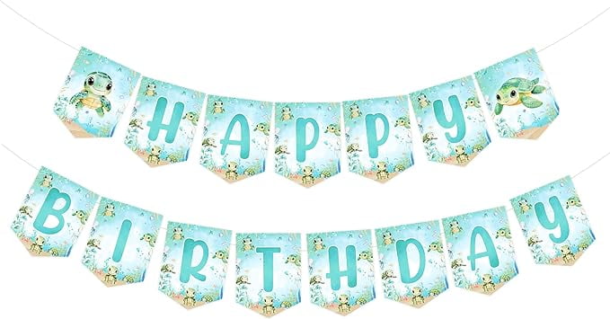 Sea Turtle Birthday Banner Sea Turtle Birthday Decorations Teal Blue ...