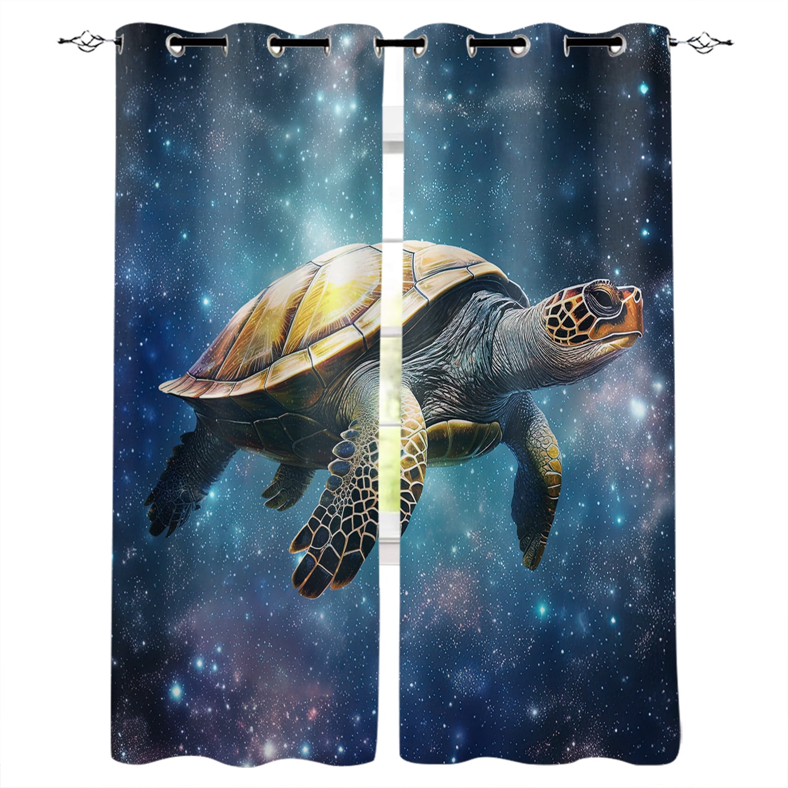 Sea Turtle Blackout Curtains 45 Inches Long for Bedroom, Coastal Blue ...