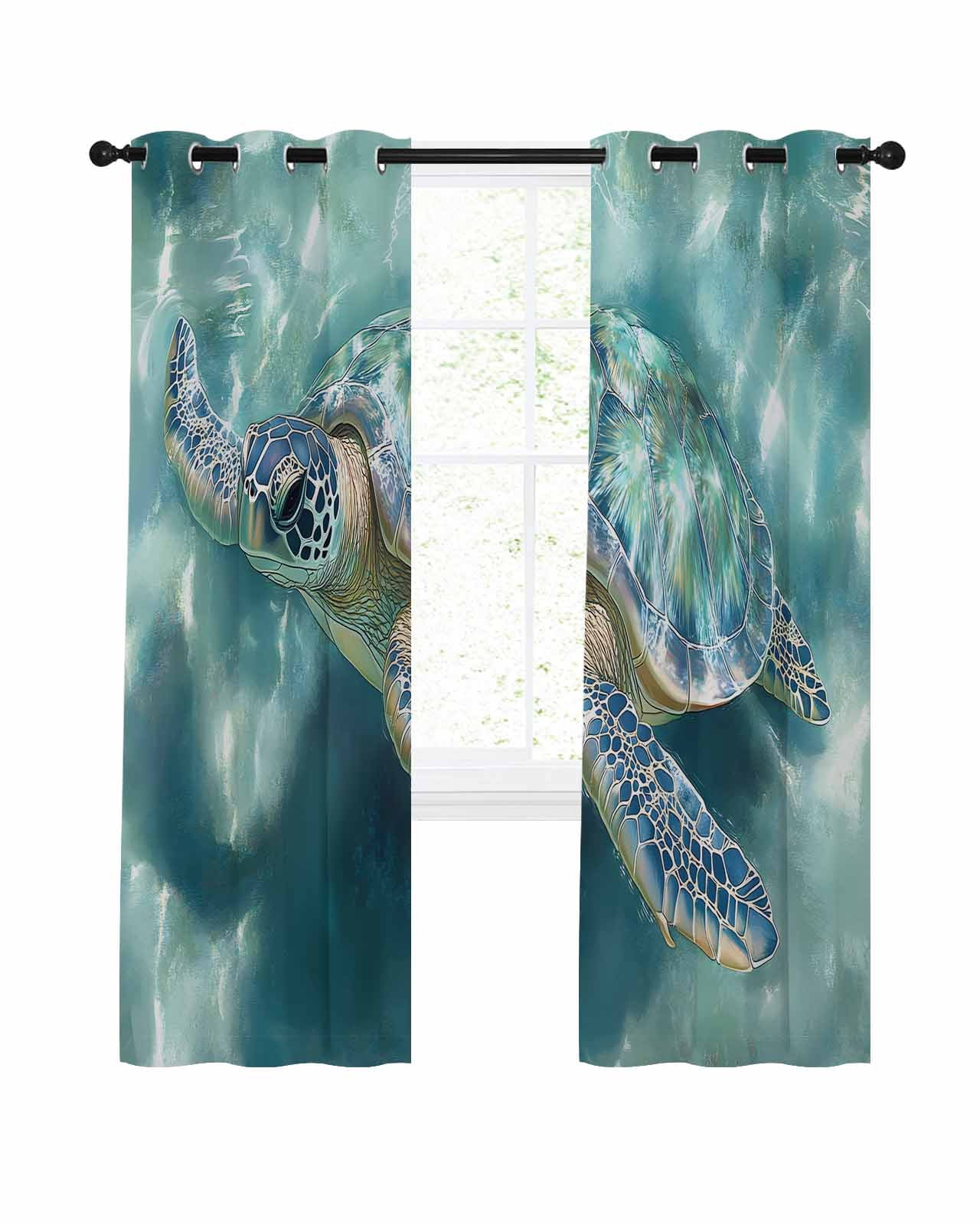 Sea Turtle Blackout Curtains 84 Inch Length Ocean Life Thermal ...