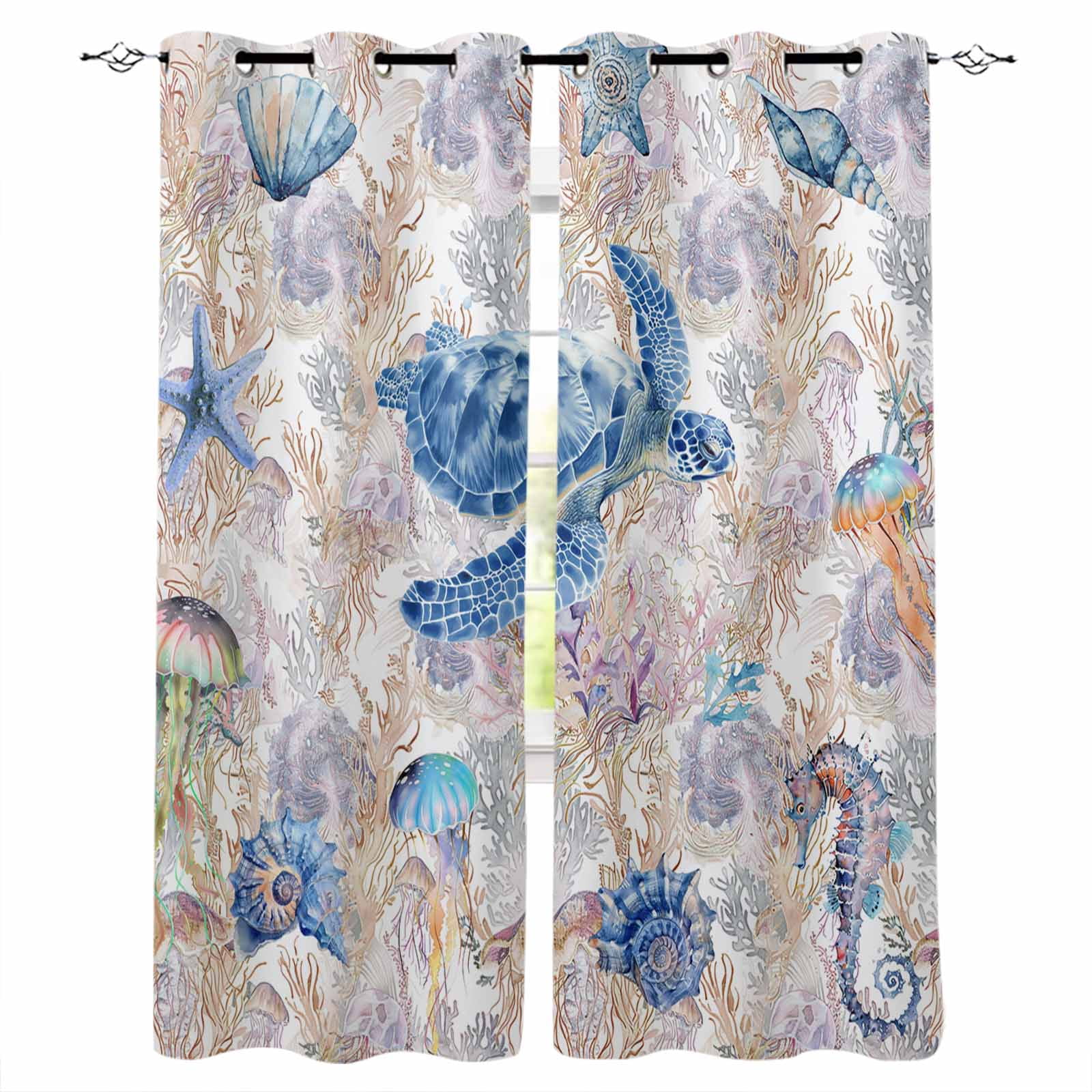 Sea Turtle Blackout Curtains 84 Inches Long for Bedroom, Summer Coastal ...