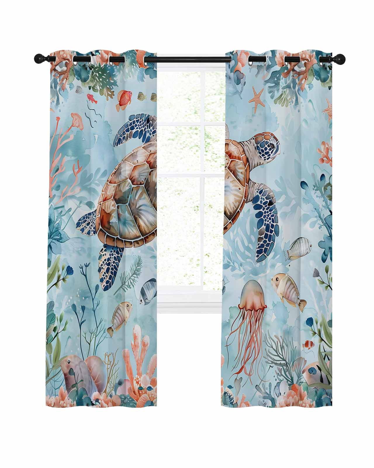 Sea Turtle Blackout Curtains 96 Inches Long for Bedroom, Summer Beach ...