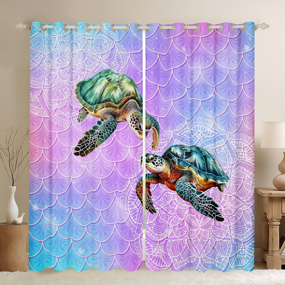 Sea Turtle 30%-50% Blackout Curtains 2 Panels 42"Wx90"L Ocean Tortoise ...