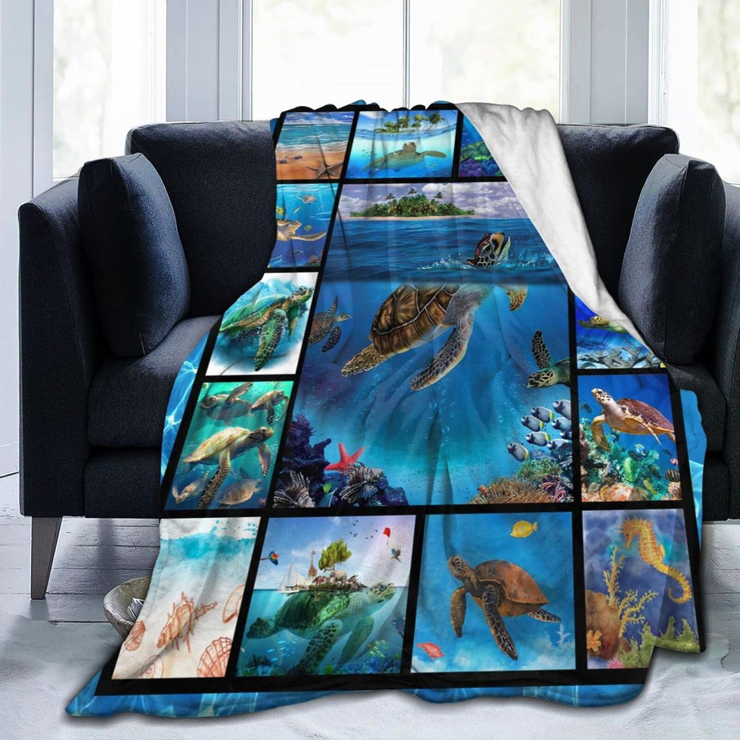 Sea Turtle Blanket Blue Ocean Turtle Throw Blanket Beach Animal ...
