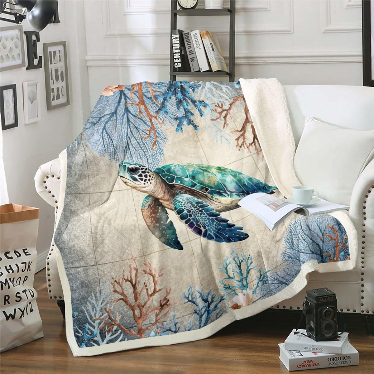 Sea Turtle Blanket for Boys Girls Ocean Theme Throw Blanket, Marine ...