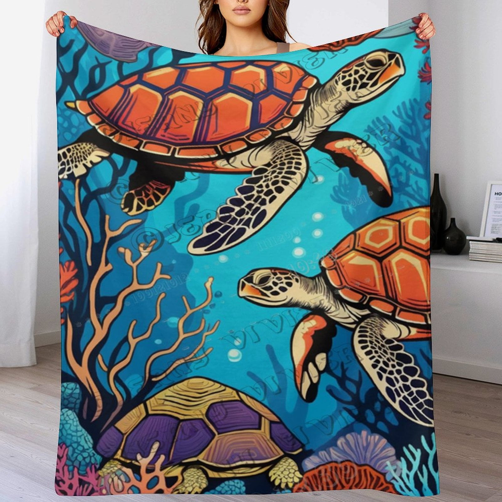 Sea Turtle Blanket Fleece Blanket for Bed Soft Lightweight Print Plush ...