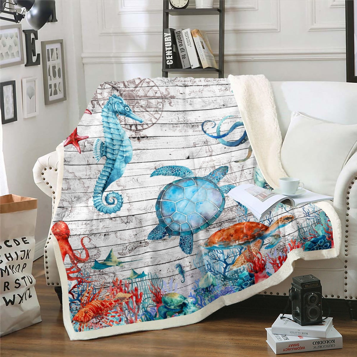Sea Turtle Blanket Seahorse Octopus Tentacles 50"x60" Throw Blanket ...