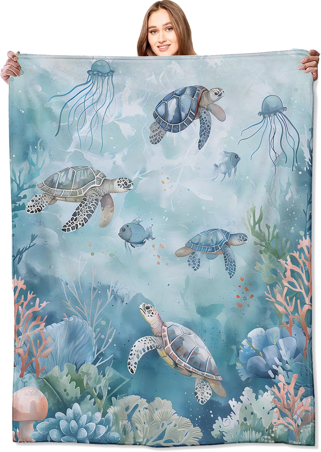 Sea Turtle Blanket Serene Ocean Turtles and Coral Reef Throw Blankets ...